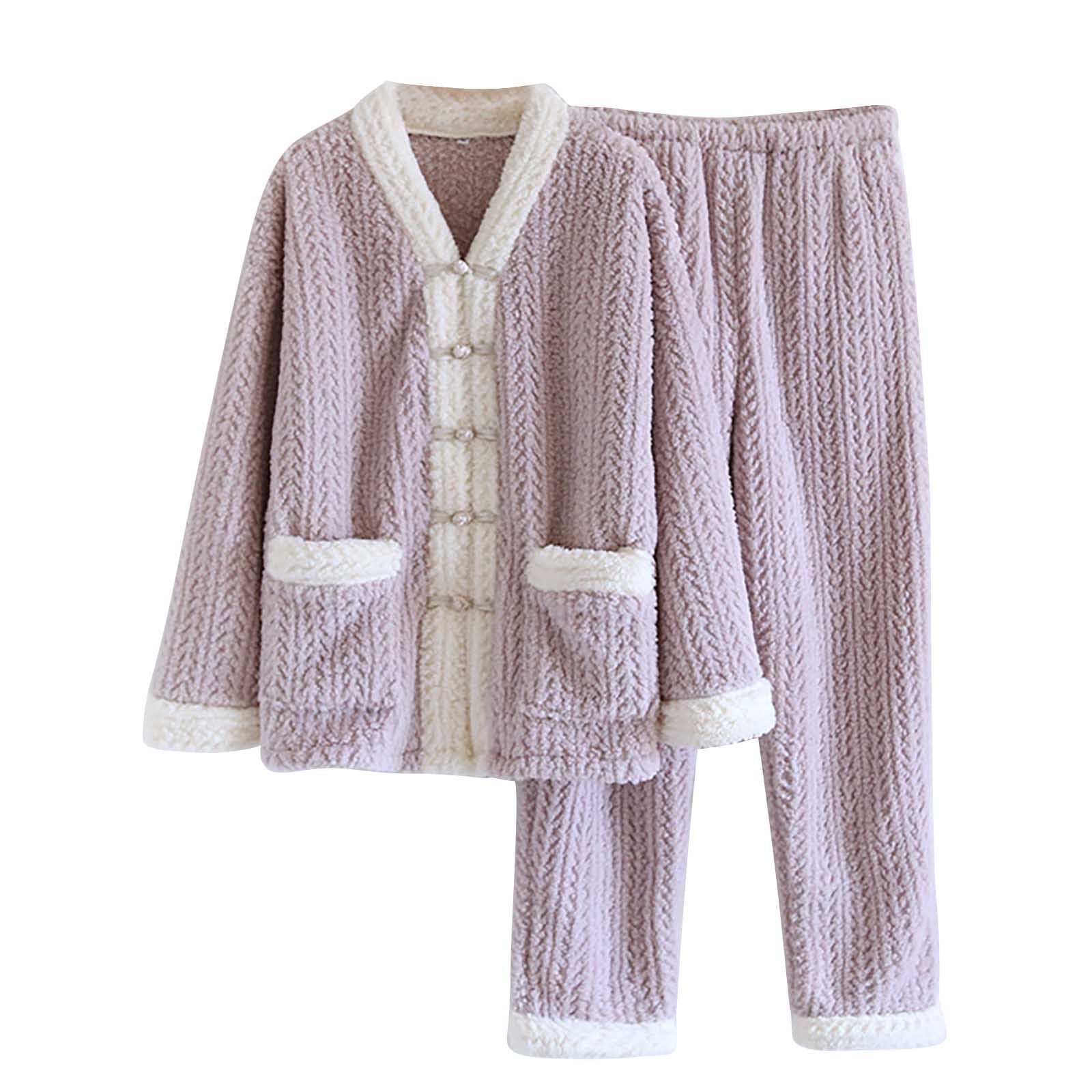MIUOWANP Fleece Pajamas Set Women Petite Womens Solid Color Thick ...