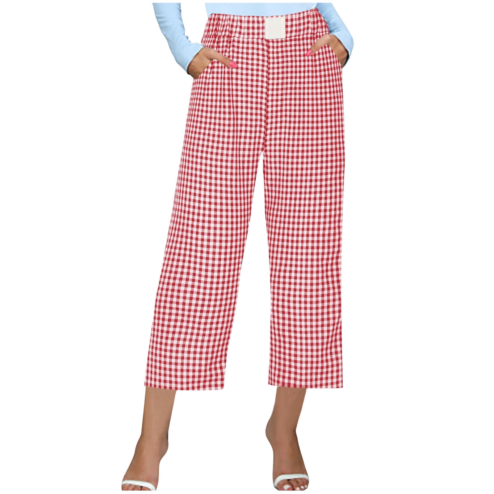 MIUOWANP Loose Wide Leg Capris Spring/Summer Checkered Printed ...