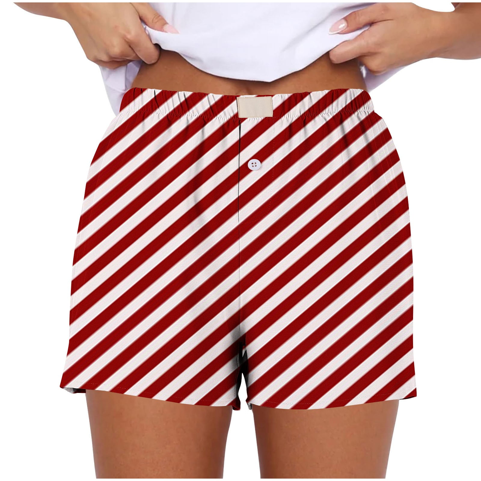 MIUOWANP Plus Size Women's Shorts Diagonal Stripe Print Buttoned ...