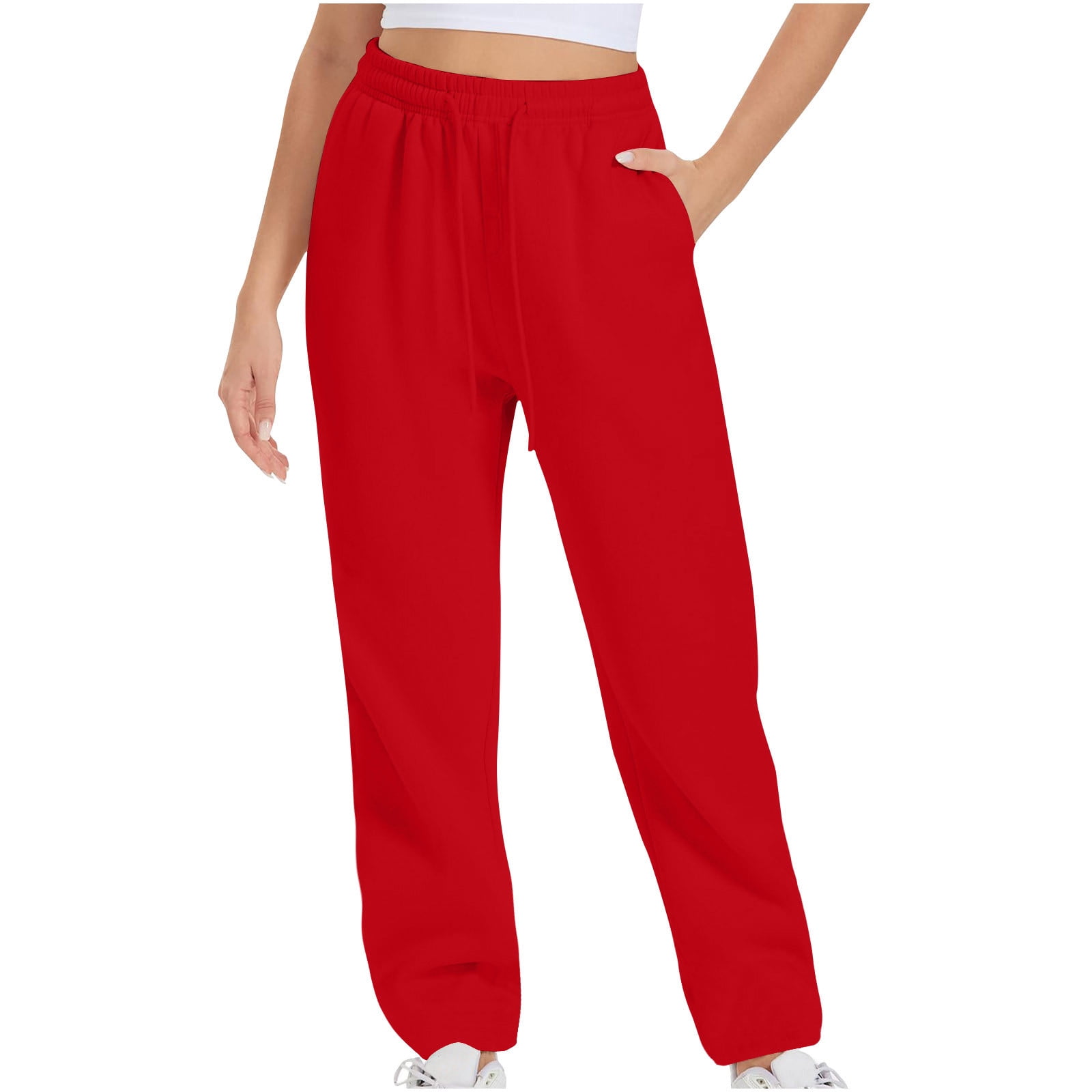 MaFYtyTPR Women's Sweatpants Fashion Elastic-Lace-Up Casual Solid Color ...