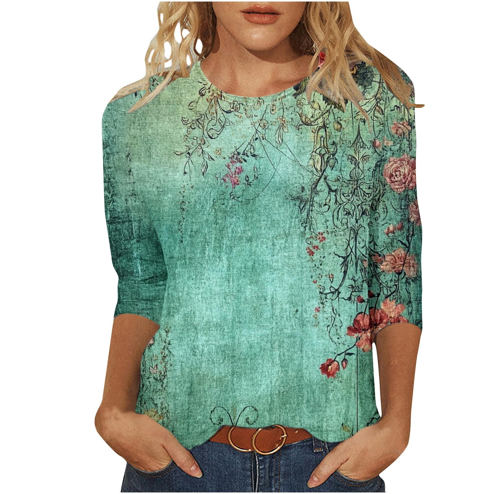 MaFYtyTPR Women 3/4 Sleeves Casual Shirts Pullover Loose Tunic Tops ...