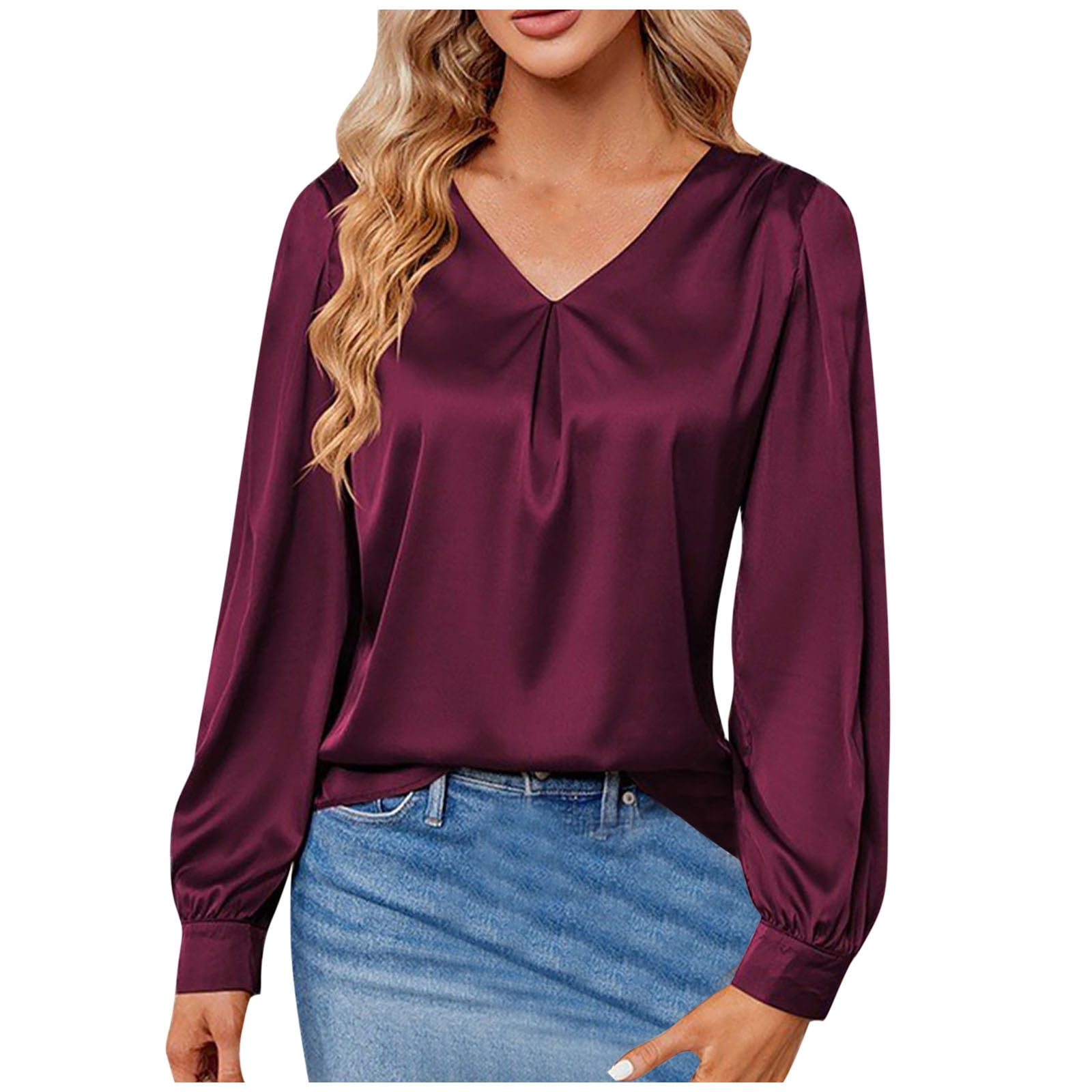 MIUOWANP Women's Dressy Casual Blouses Solid Color Button Cuff Long ...