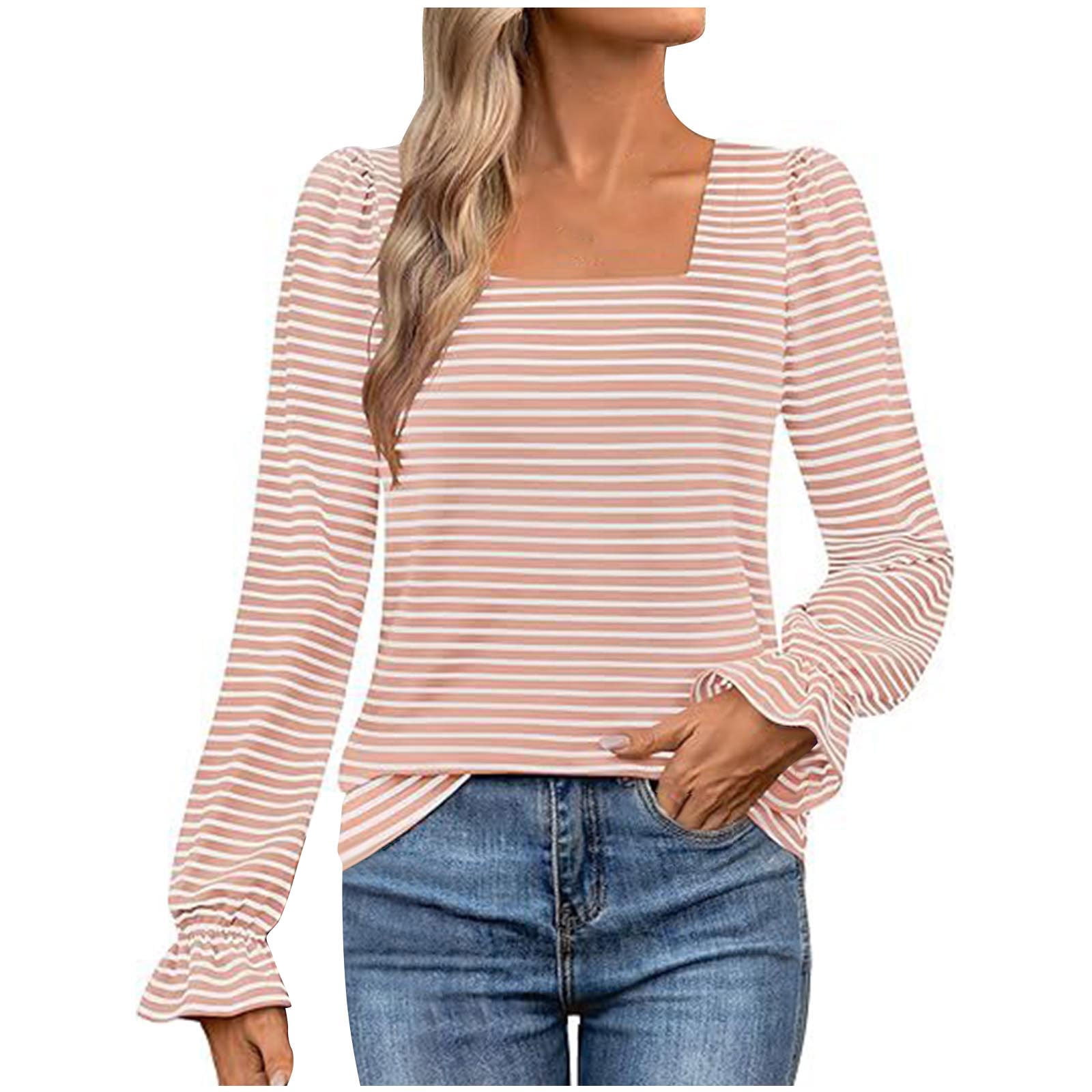 MIUOWANP Women's Fashion Casual Comfortable Print Striped Long Sleeve ...