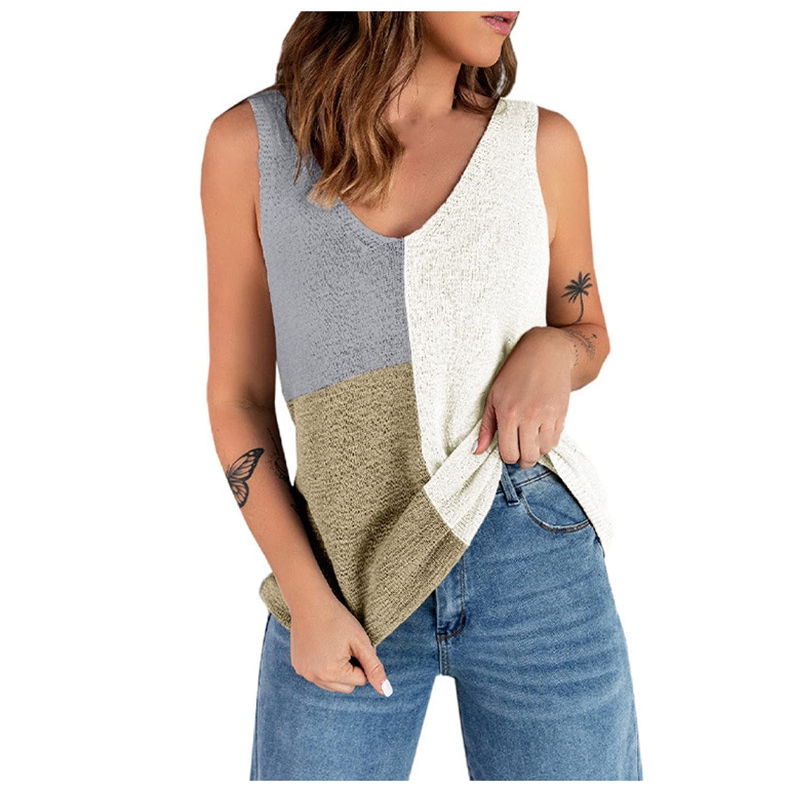 MIUOWANP Women's Loose Cotton Tank Top Women's V-neck Small Tank Top ...