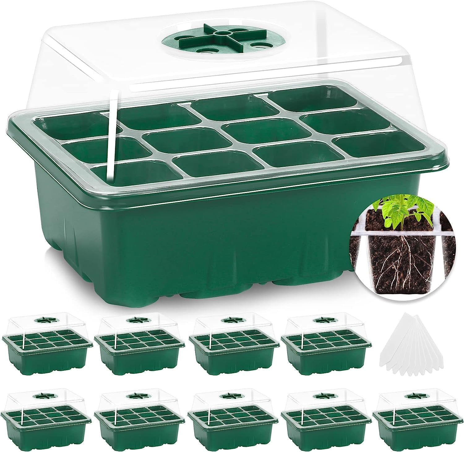 MIXC 10 Packs FEV6 Seed Starter Tray Seed Starter with Humidity Dome ...
