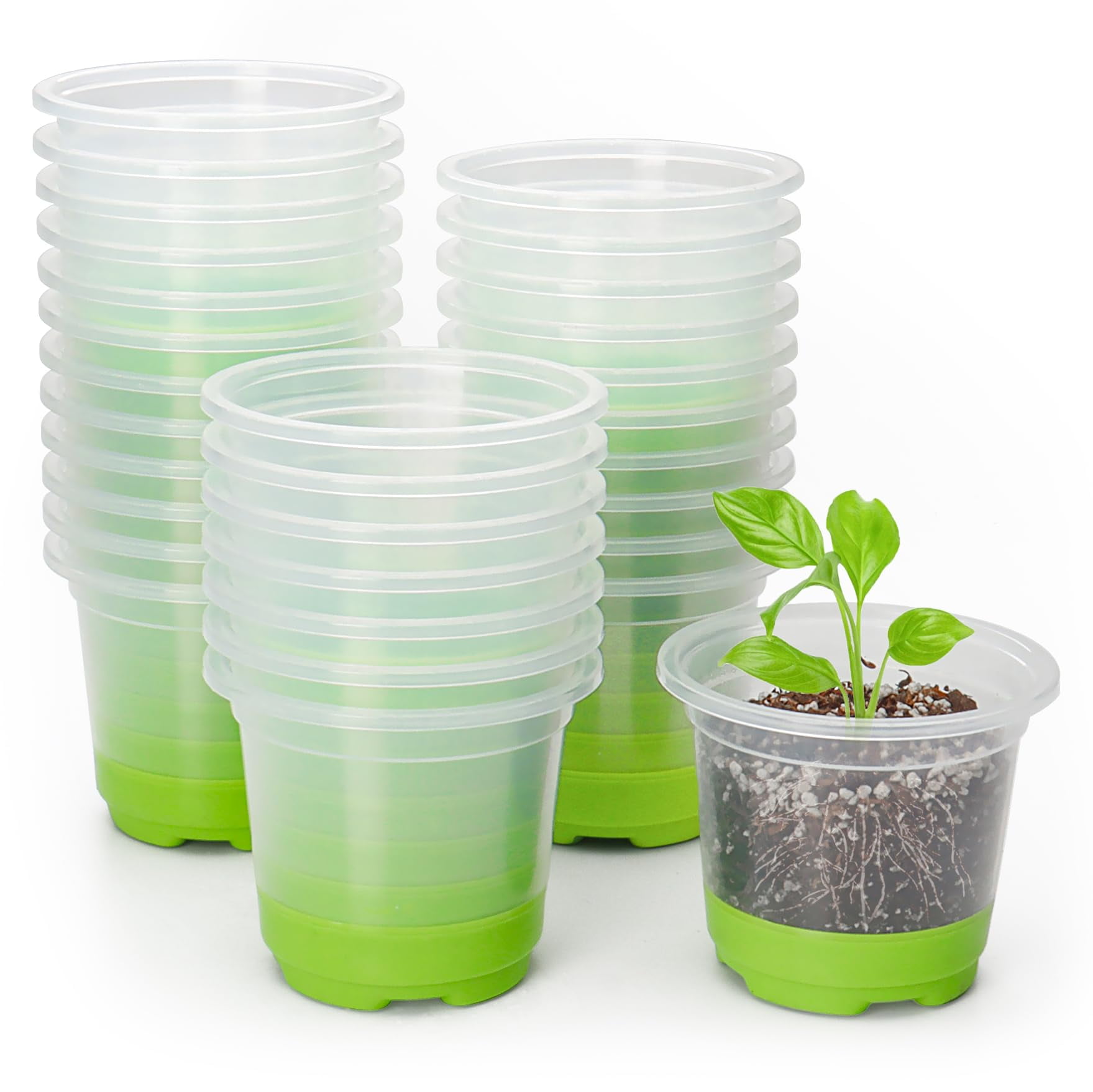 MIXC 30 PacksEGSC 4" Reinforced Clear Nursery Pots with Silicone Base ...
