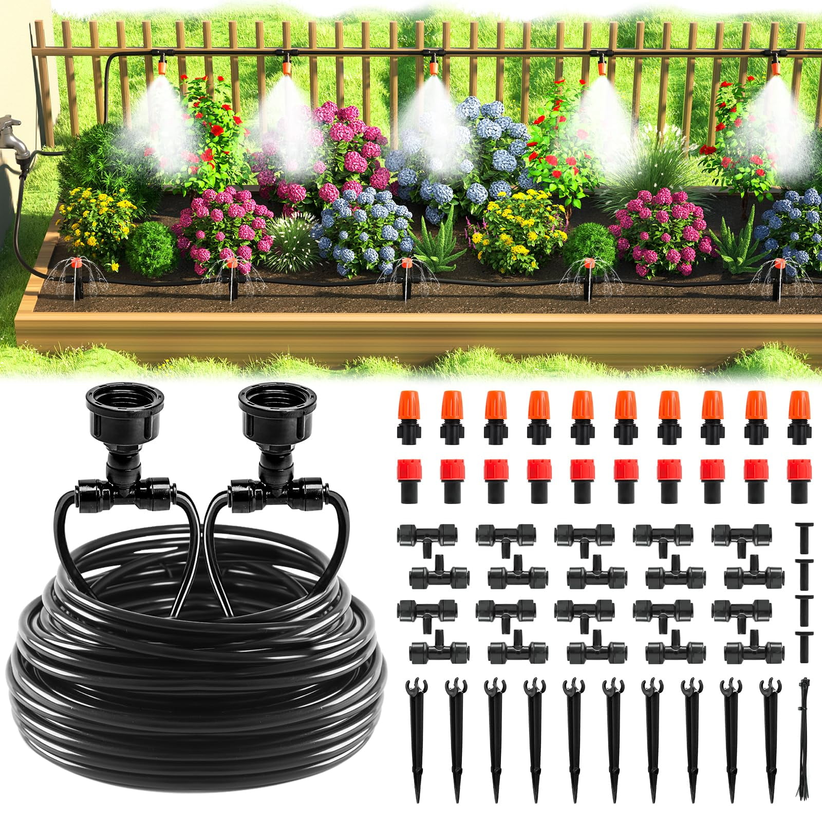 MIXC Drip Irrigation System, 50 FT Quick Connector Watering System ...