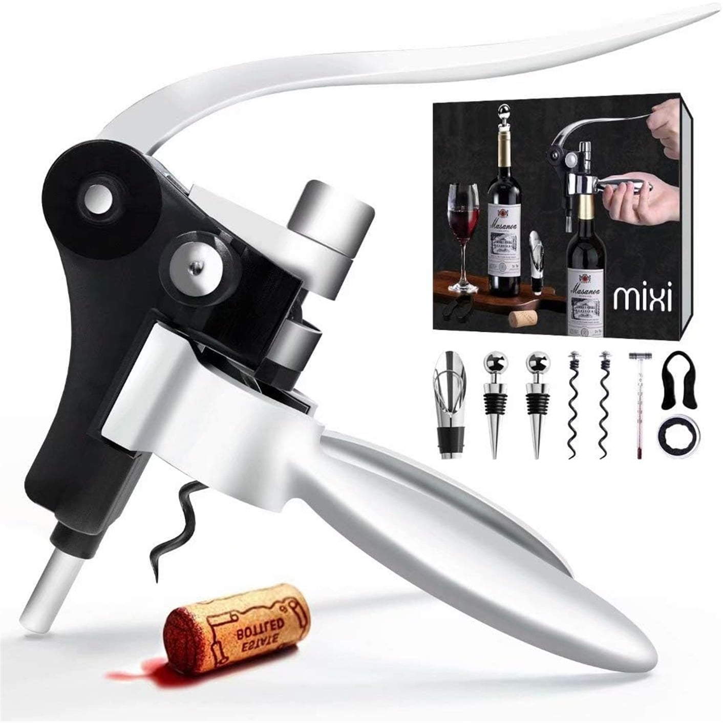 MIXI 9-Piece Wine Opener Set with Corkscrew, Foil Cutter, Thermometer ...