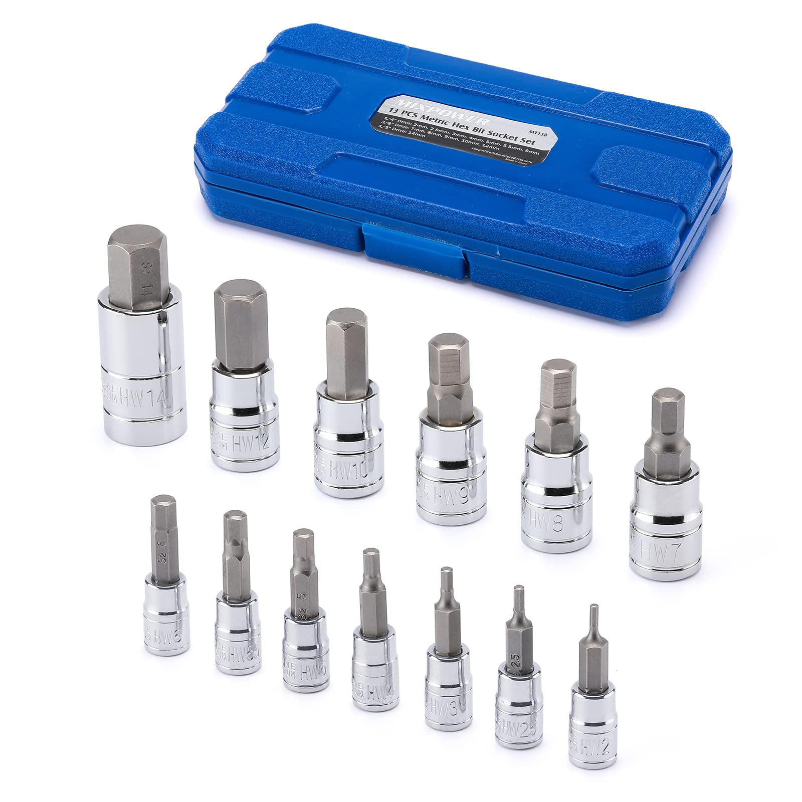 MIXPOWER 13-Piece S2 Steel Hex Bit Socket Set, Metric 2mm-14mm, High ...
