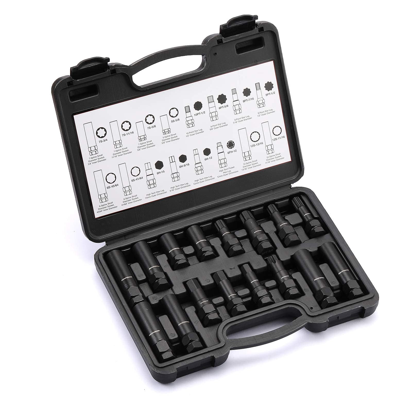 MIXPOWER 16-Piece Locking Lug Nut Master Key Set of Spline Star and Hex ...