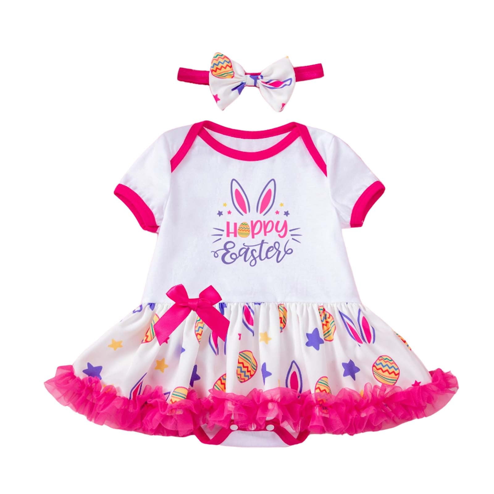 MIXUE Baby Girls Rompers Easter Bunny Egg Print 2 Piece Set Cute Dress ...
