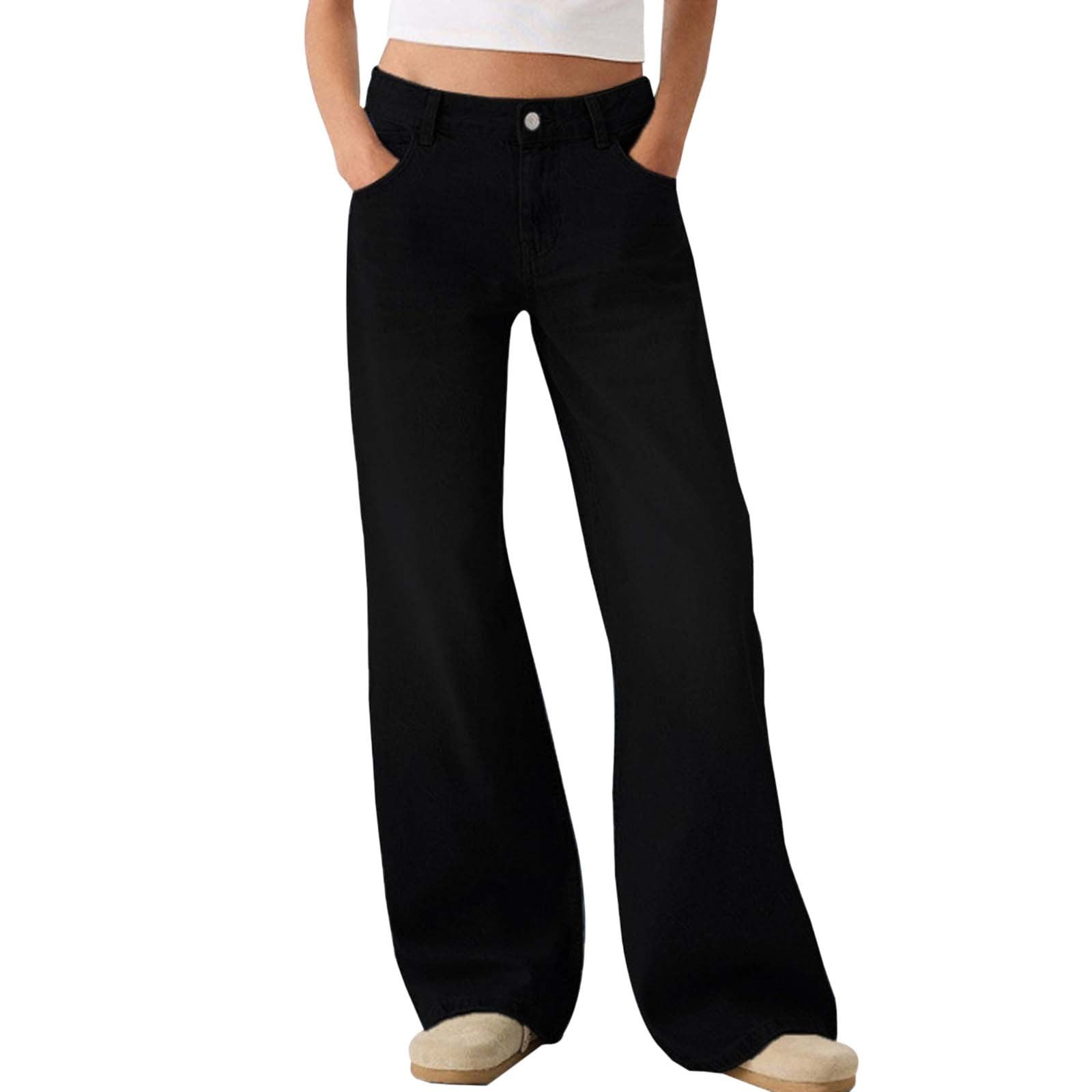 MIXUE Jeans For Women Solid Color Loose Wide Leg Casual Trousers Daily ...
