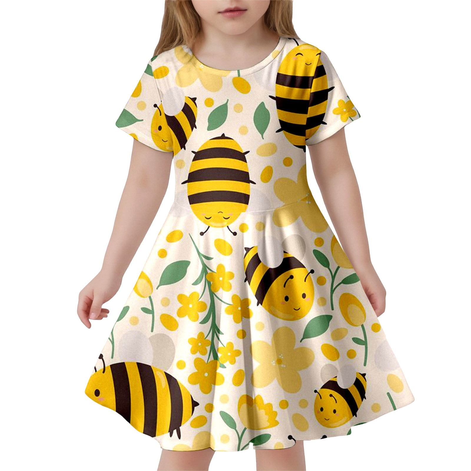 MIXUE Toddler Girls Casual Dresses Kids Summer Cute Bee Festival Print ...