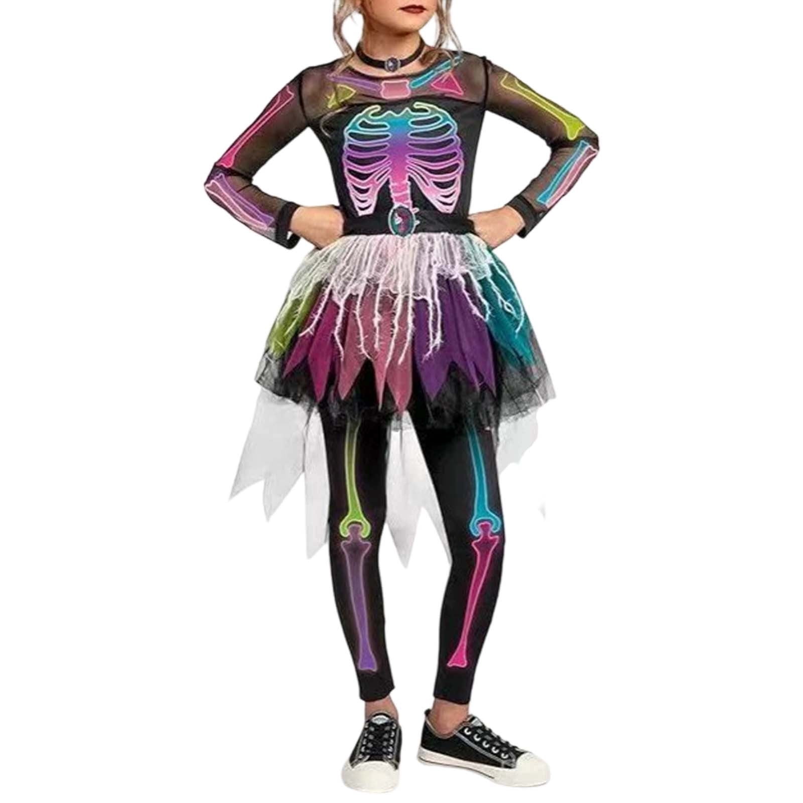 MIXUE Toddler Girls Outfit Sets Halloween Skeleton Outfits Scary Bone ...