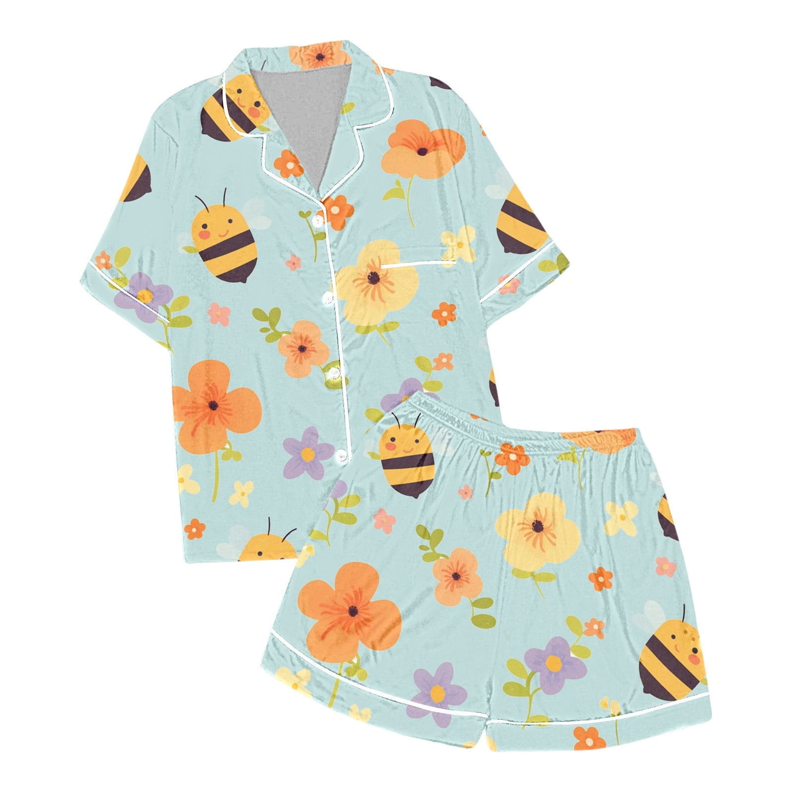 MIXUE Tween Girls Outfit Sets Silk Summer Bee Festival Cartoon Print ...