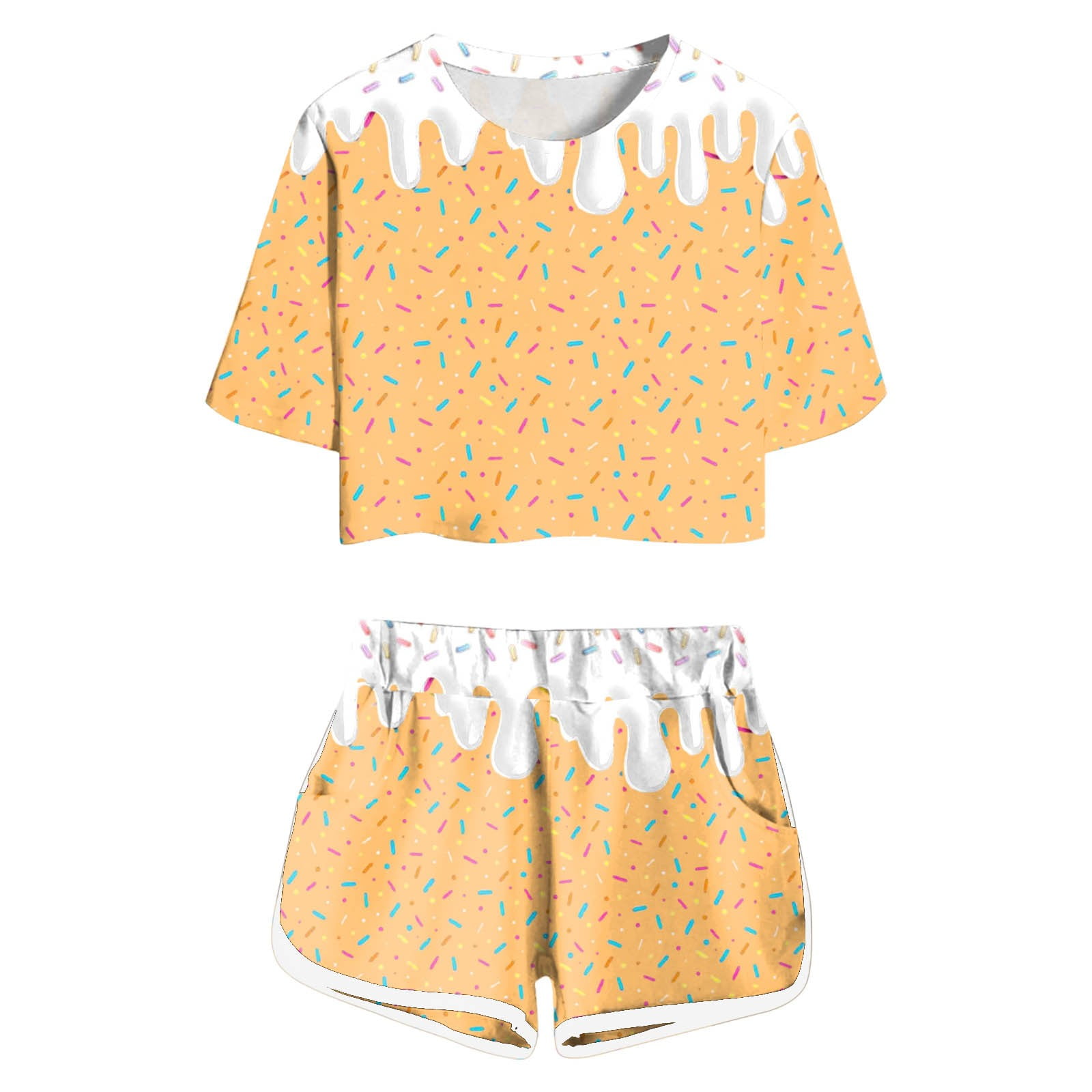 MIXUE Tween Girls Outfit Sets Summer Ice Cream Print Crew Neck Short ...