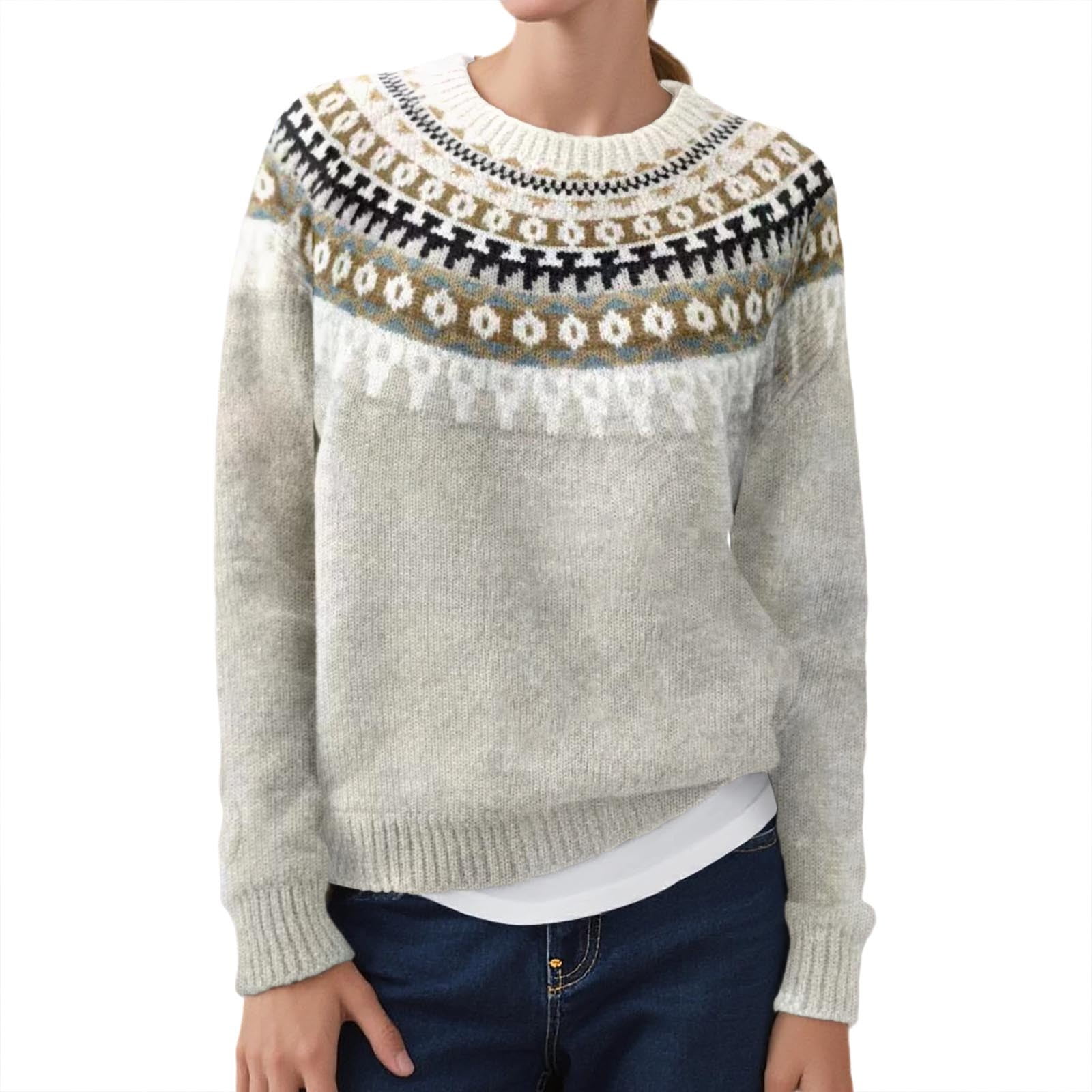 MIXUE Women Sweater Casual Loose Fit Round Neck Color Block Knit ...