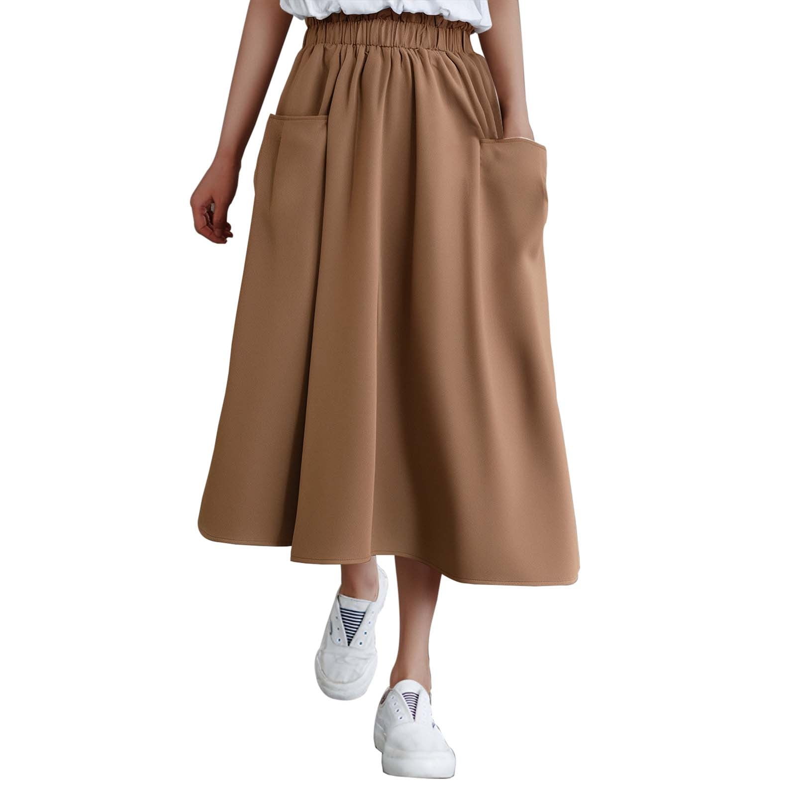 MIXUE Womens Skirts Solid Color High Waist A Line Midi Block Design ...