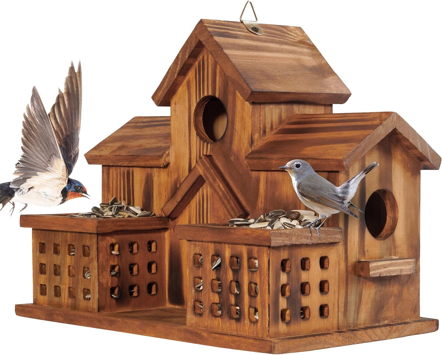 Vasgor Bird House for Outside with 3 Rooms, Bird Feeder, Hanging or ...