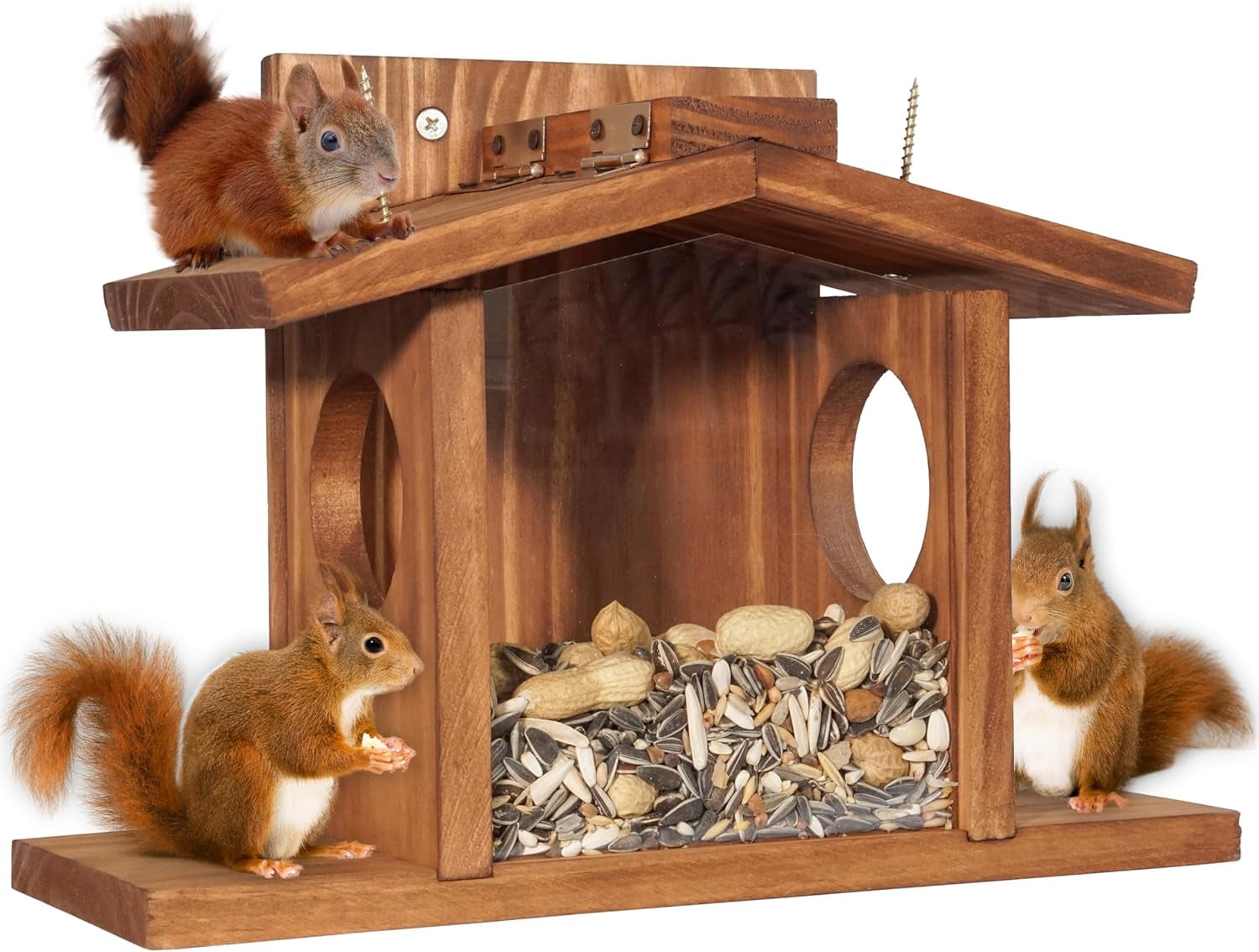 MIXUMON Wood Squirrel Feeder, Squirrel Feeders for Outside Winter ...