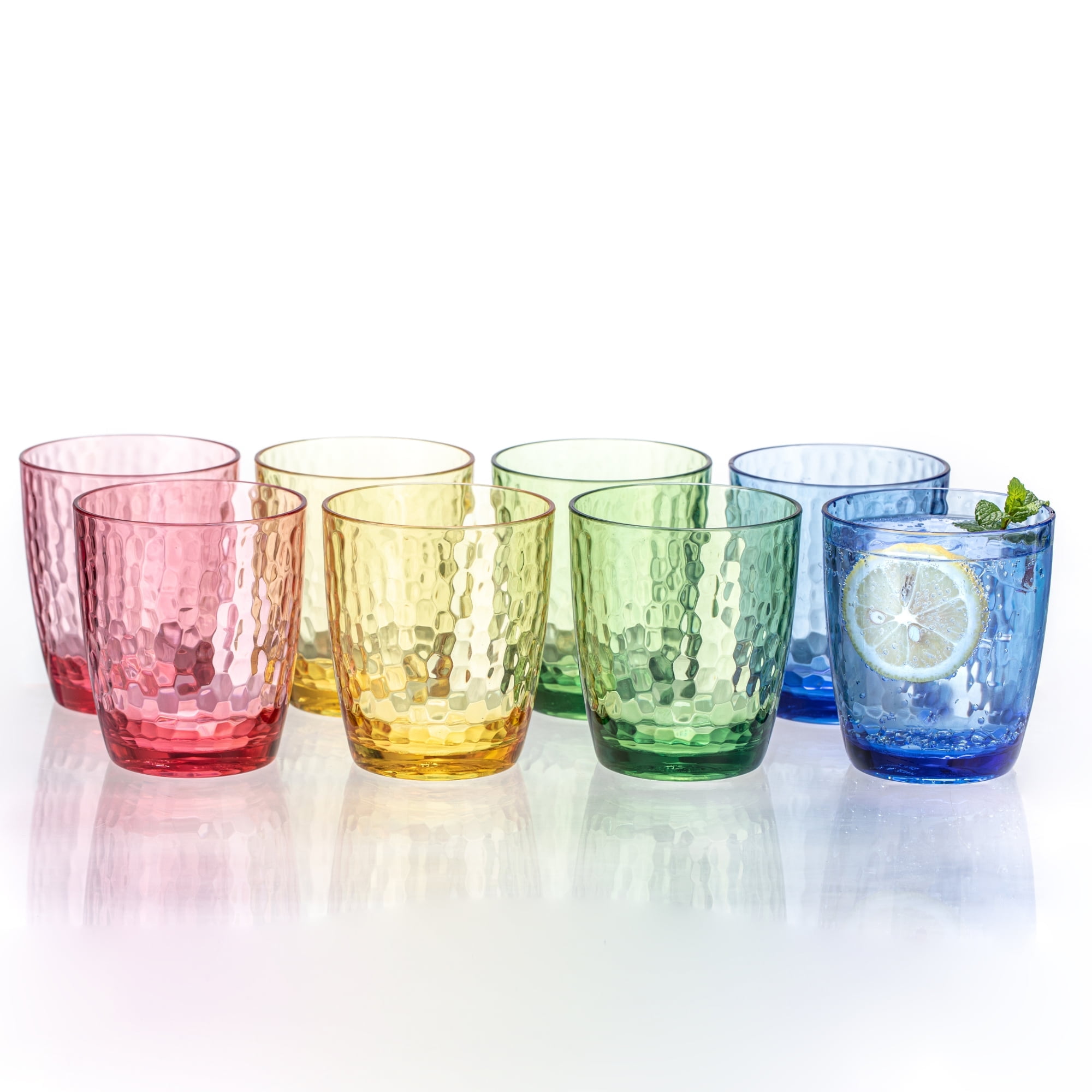 MIYOPESI 15oz Colorful Acrylic Glasses Drinkware (Set of 8), Hammered ...