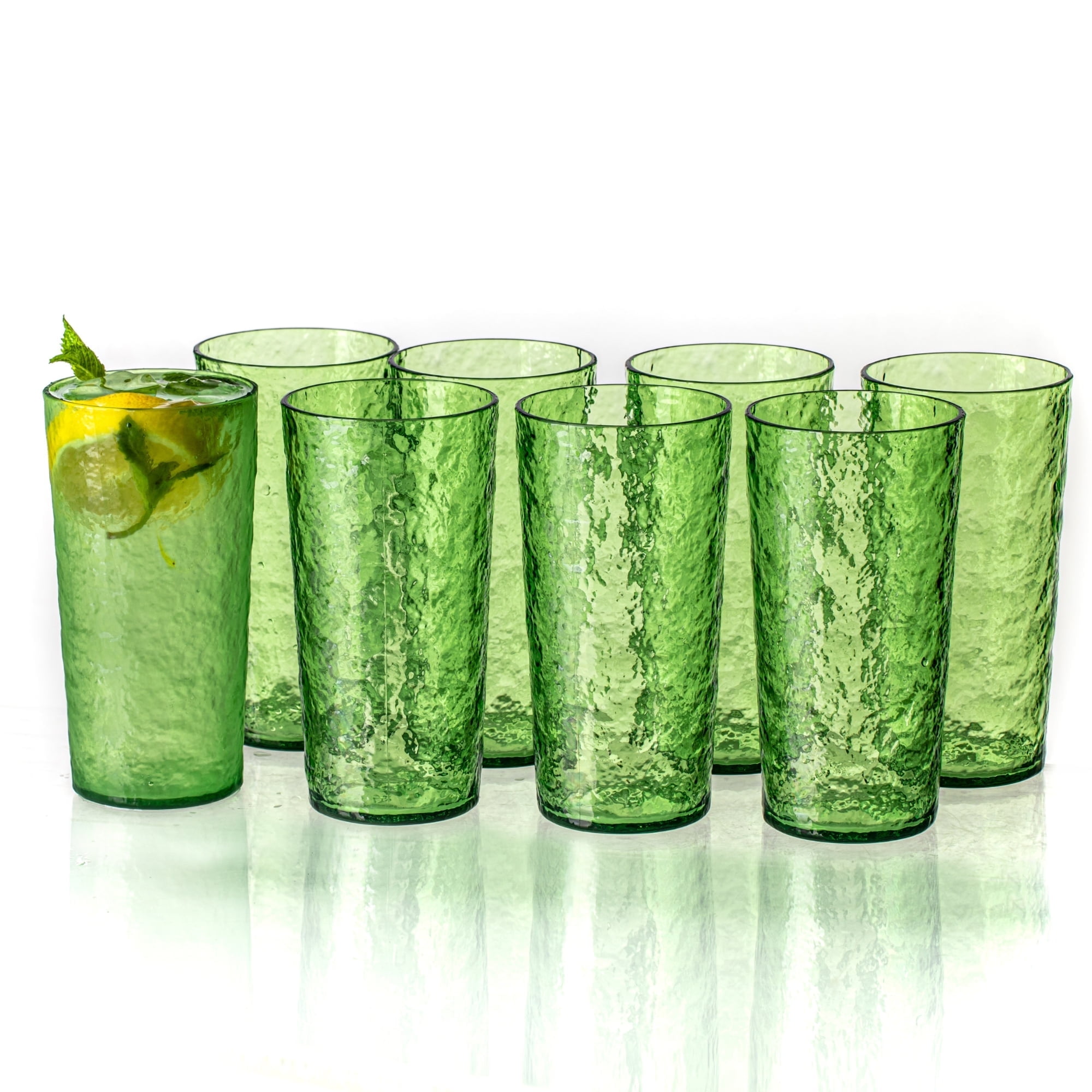MIYOPESI 18oz Green Acrylic Glasses (Set of 8), Ice-Carved Design BPA ...