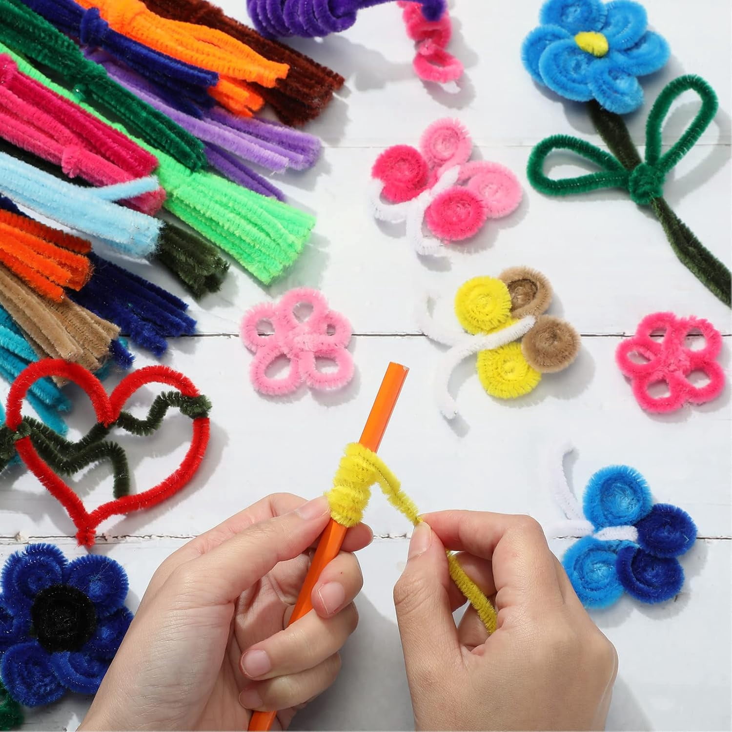 MIYUADKAI Plush Sliver 100Pc Chenille Stem Solid Color Pipe Cleaners ...