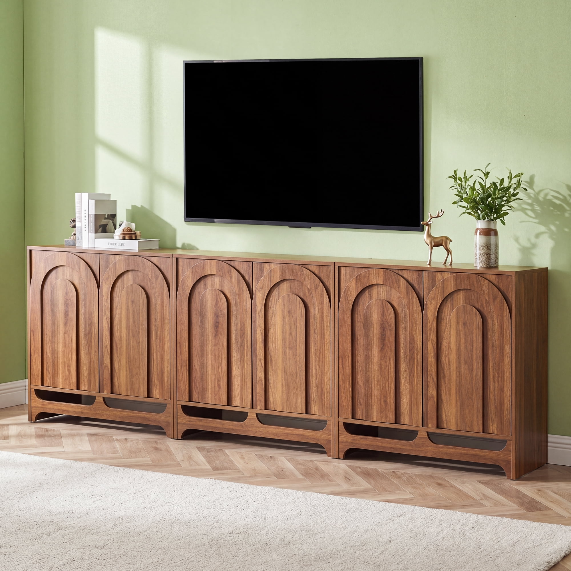 MIYZEAL 3-Pack Arched Panel 2-Door Accent Storage Cabinet, Walnut Wood ...