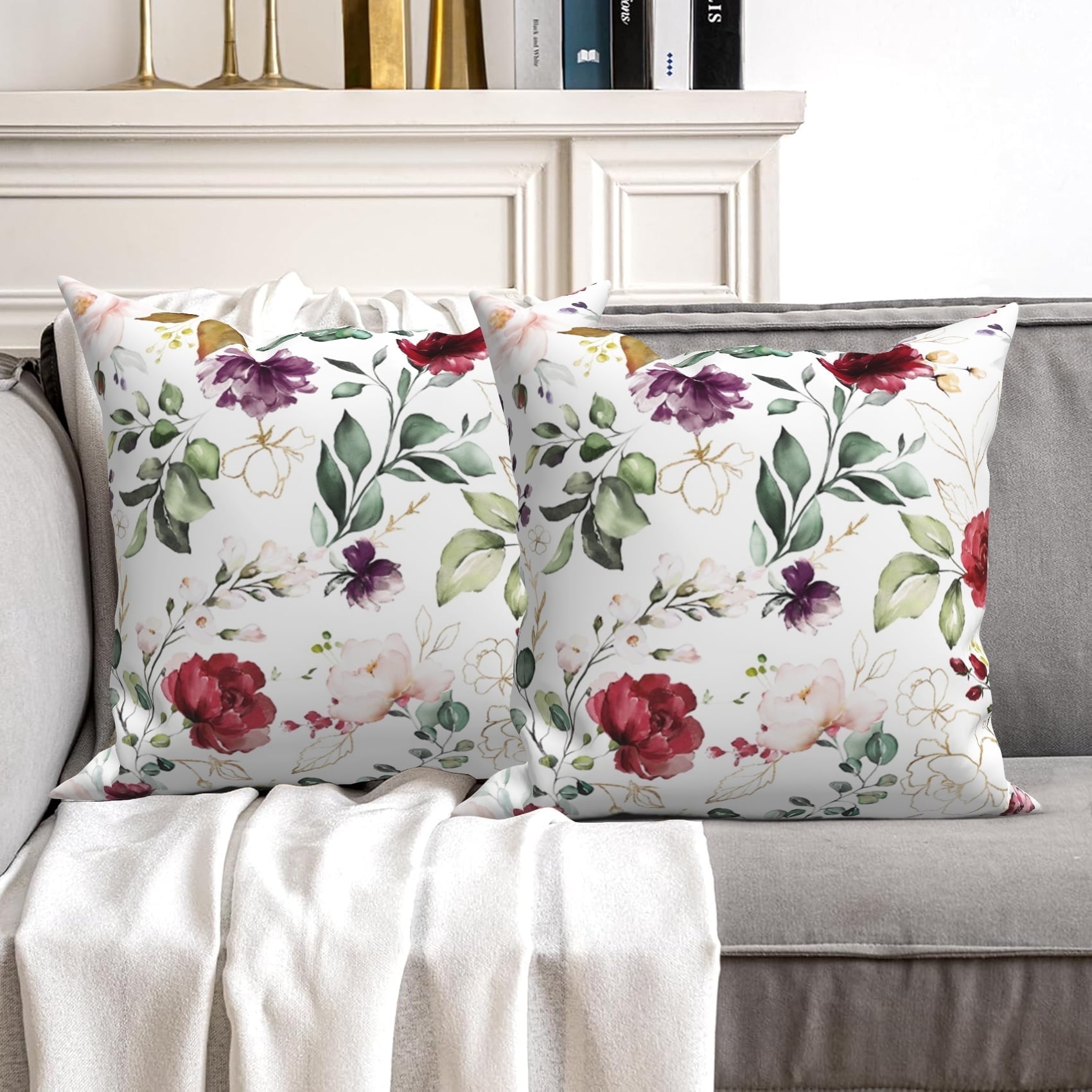 MIZHONA Floral Pillow Covers,Pink Red Flower Couch Throw Pillowcase for ...