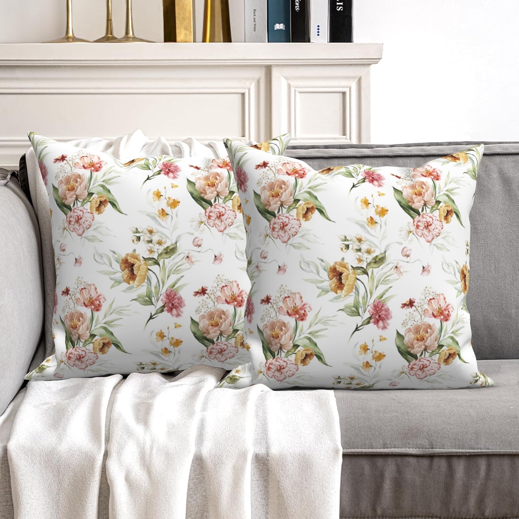 MIZHONA Pink Floral Pillow Covers,Pink White Outdoor Soft Throw ...