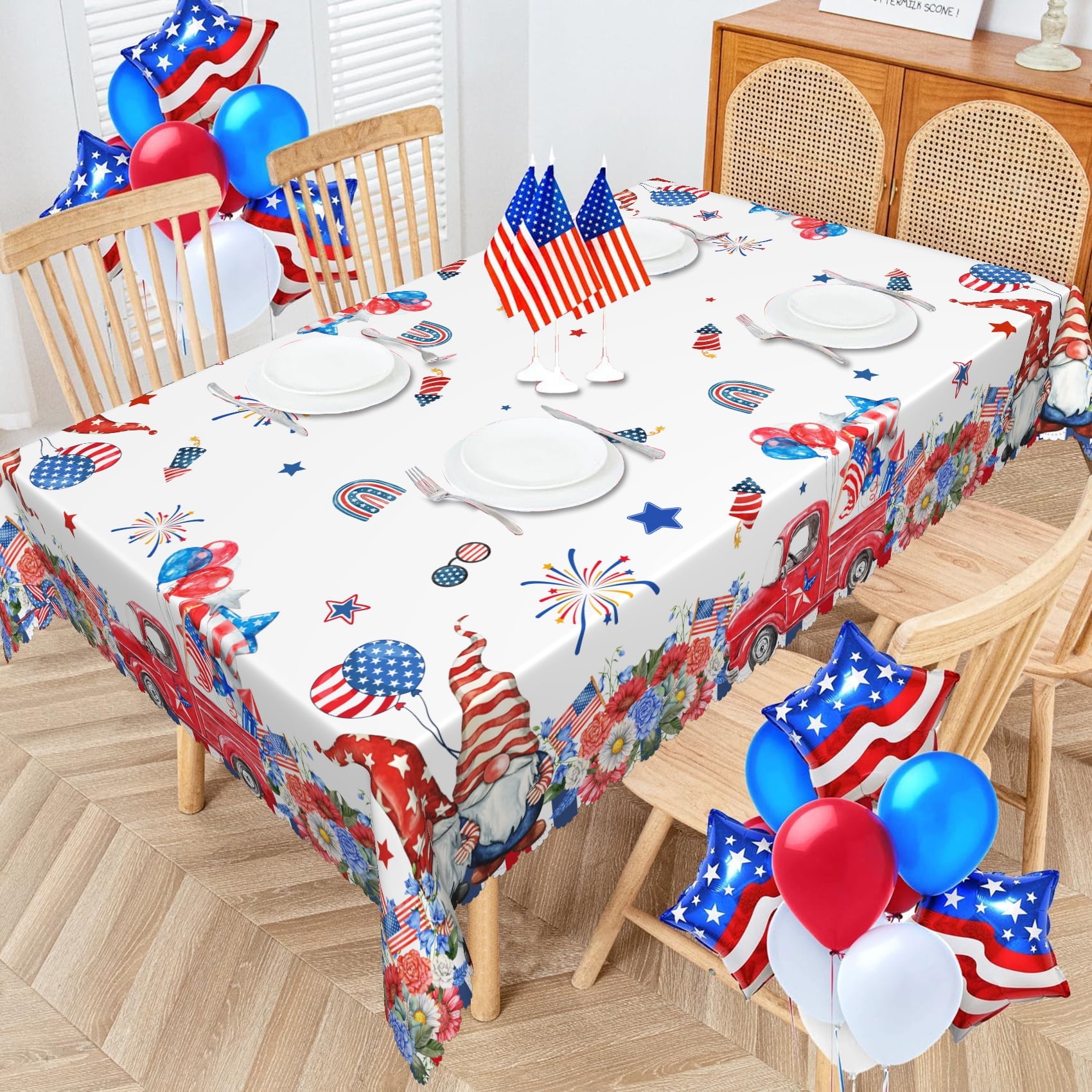 MIZHONA 4th of July Tablecloth Patriotic Truck Rectangle Table Cloth ...