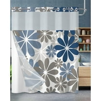 Mizhona Floral No Hook Shower Curtain with Liner,White Waterproof Bath Curtain,71"× 74 ...