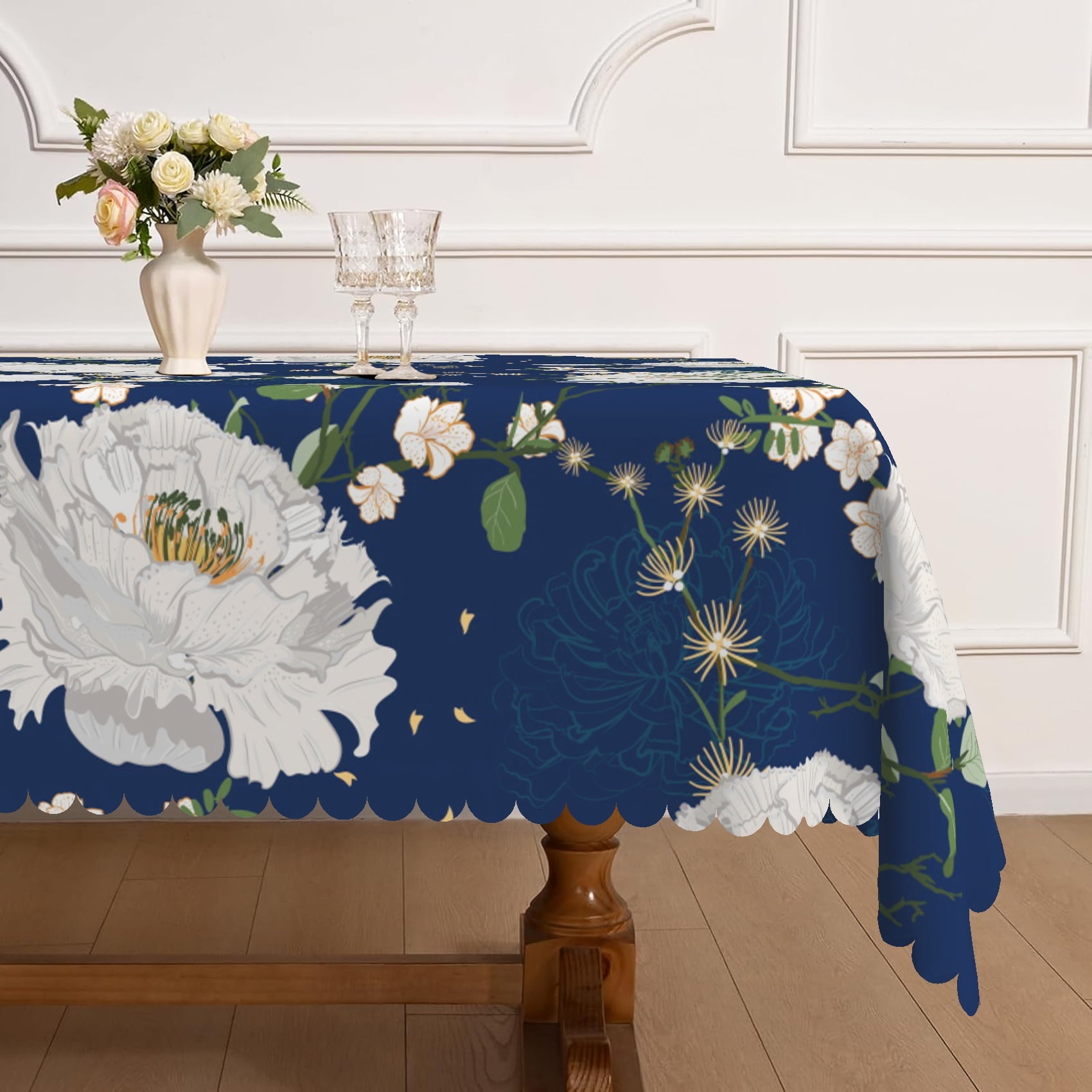 MIZHONA Blue Tablecloth Floral Table Cloth Rectangle for Dinning ...