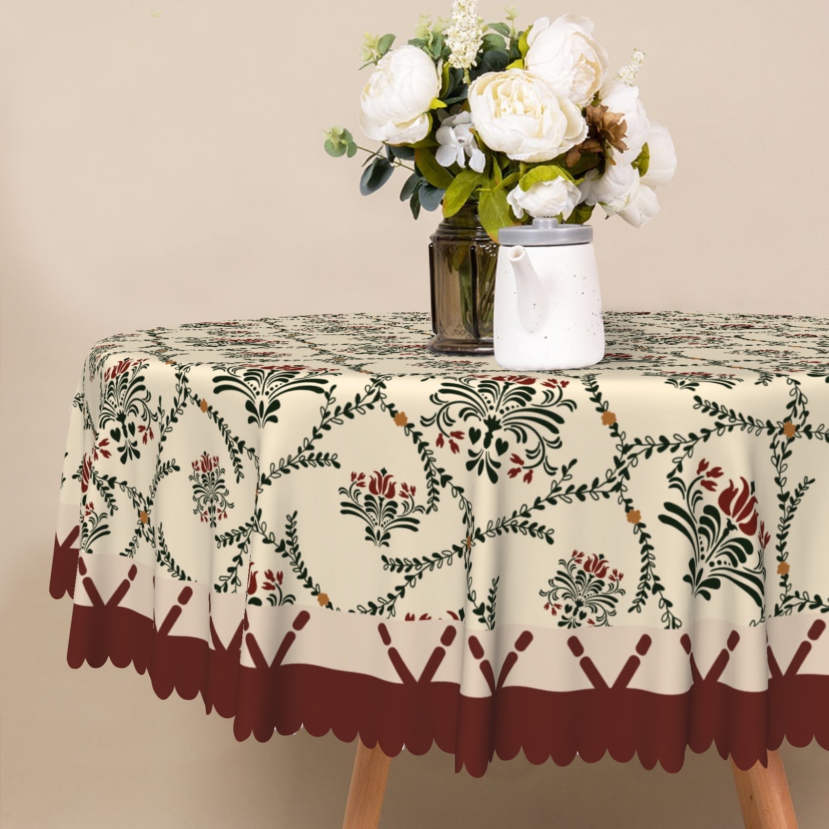 MIZHONA Boho Bohemia Round Tablecloth,Floral Printing Table Cover for ...
