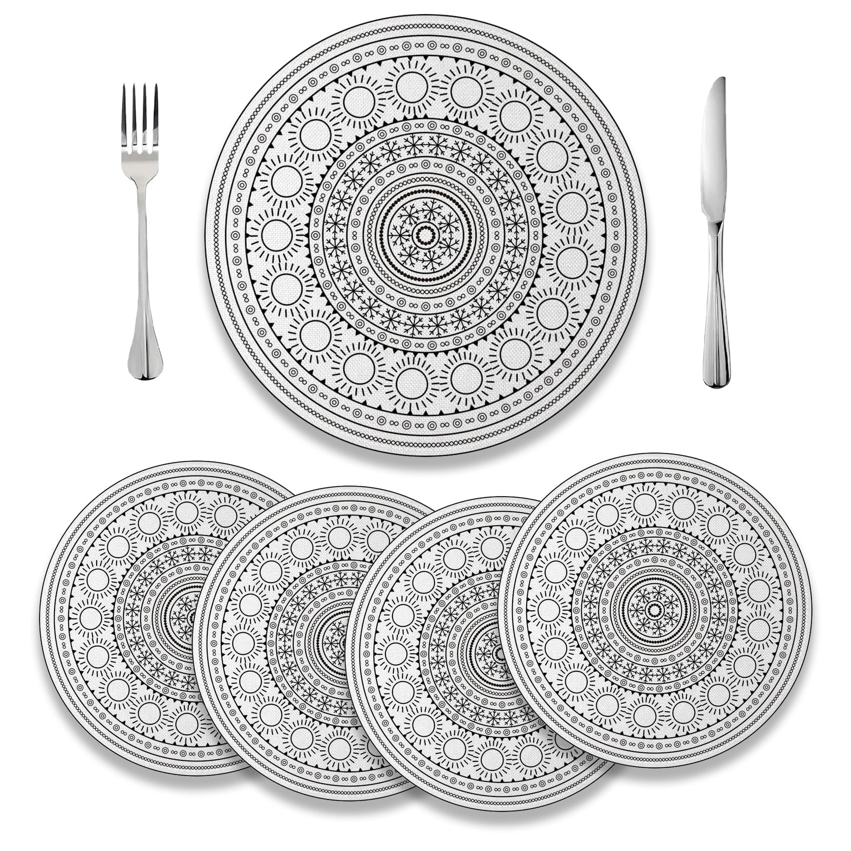 MIZHONA White Boho Round Placemats Set of 4 Table Place Mats for ...