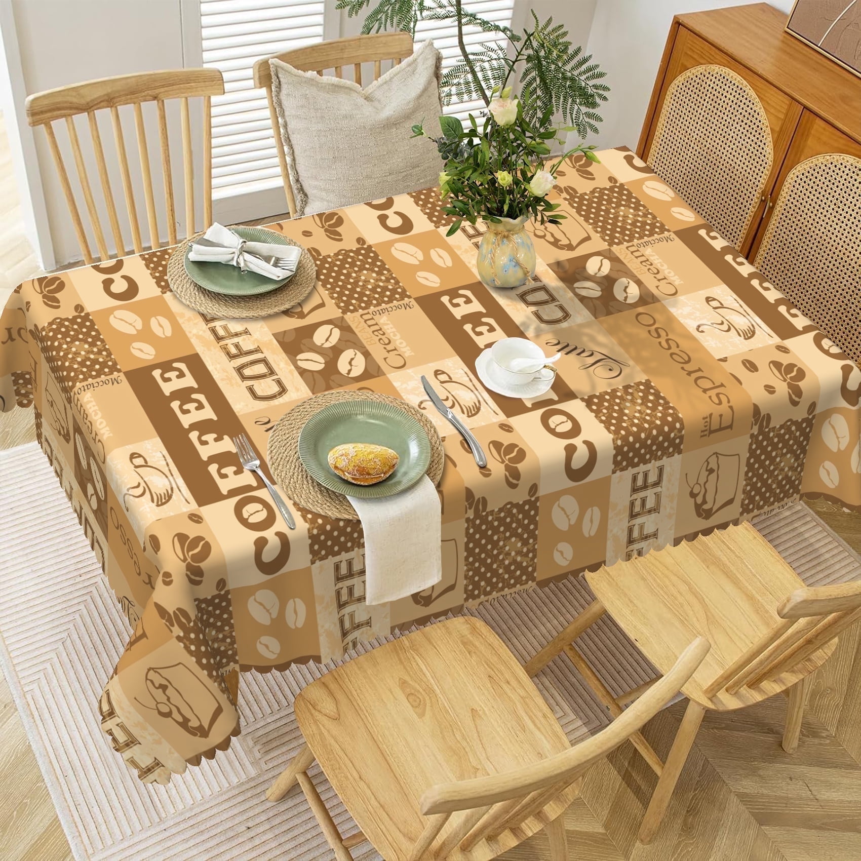 MIZHONA Coffee Themed Tablecloth Rectangle Rustic Brown Table Cloth ...