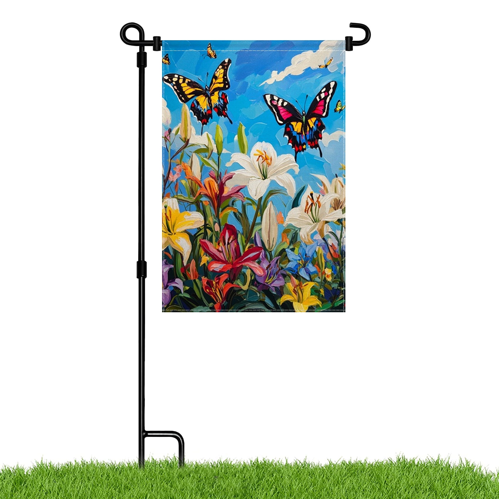 MIZHONA Colorful Floral Decoration Double Sided Burlap Garden Flag ...