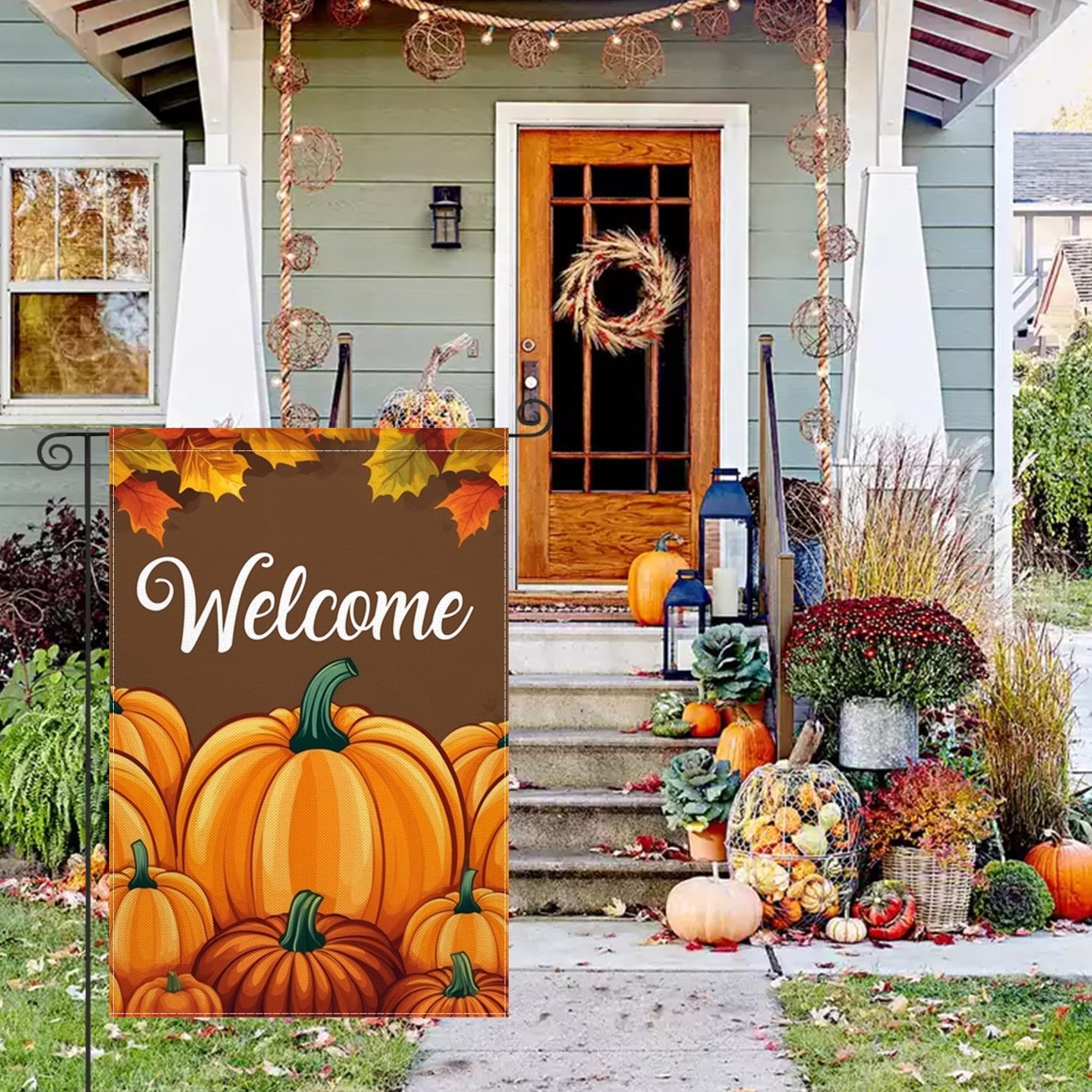 MIZHONA Fall Pumpkin Flag Garden Autumn Theme Outdoor Yard Flag 12"x18 ...