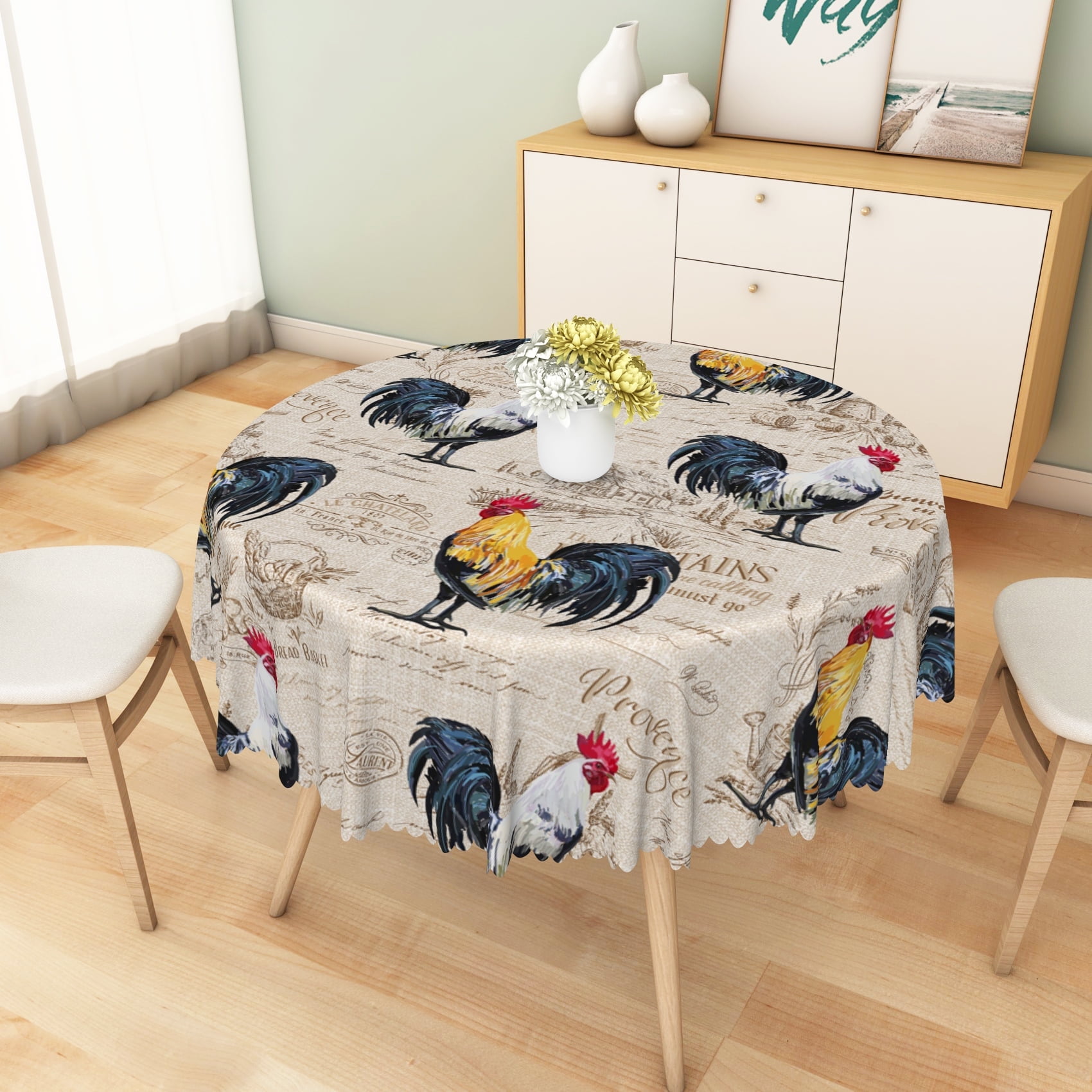MIZHONA Farm Theme Round Tablecloth,Chicken Country Table Cloth for ...