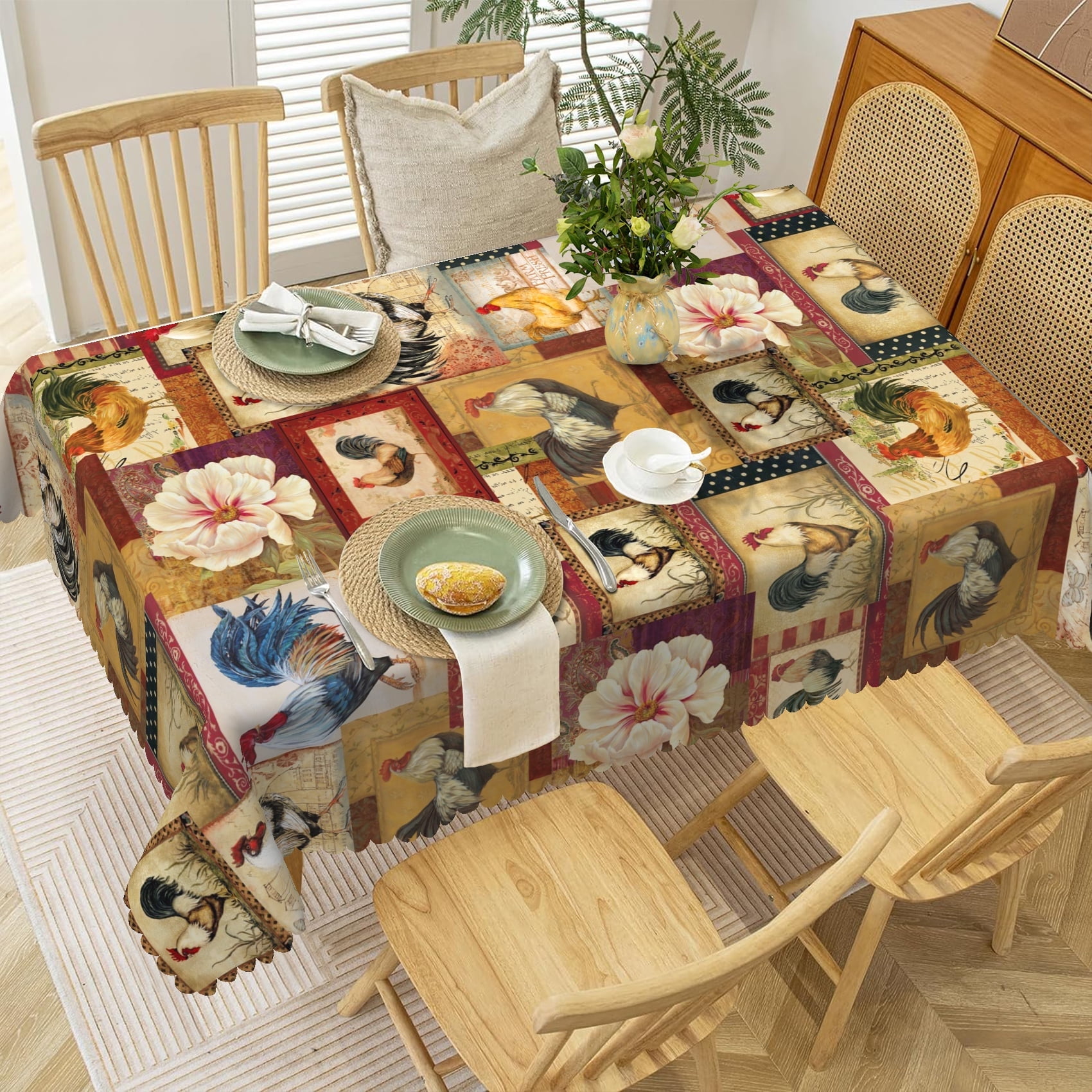 MIZHONA Farm Theme Tablecloth Rectangle,Rustic Chicken Table Cloth for ...