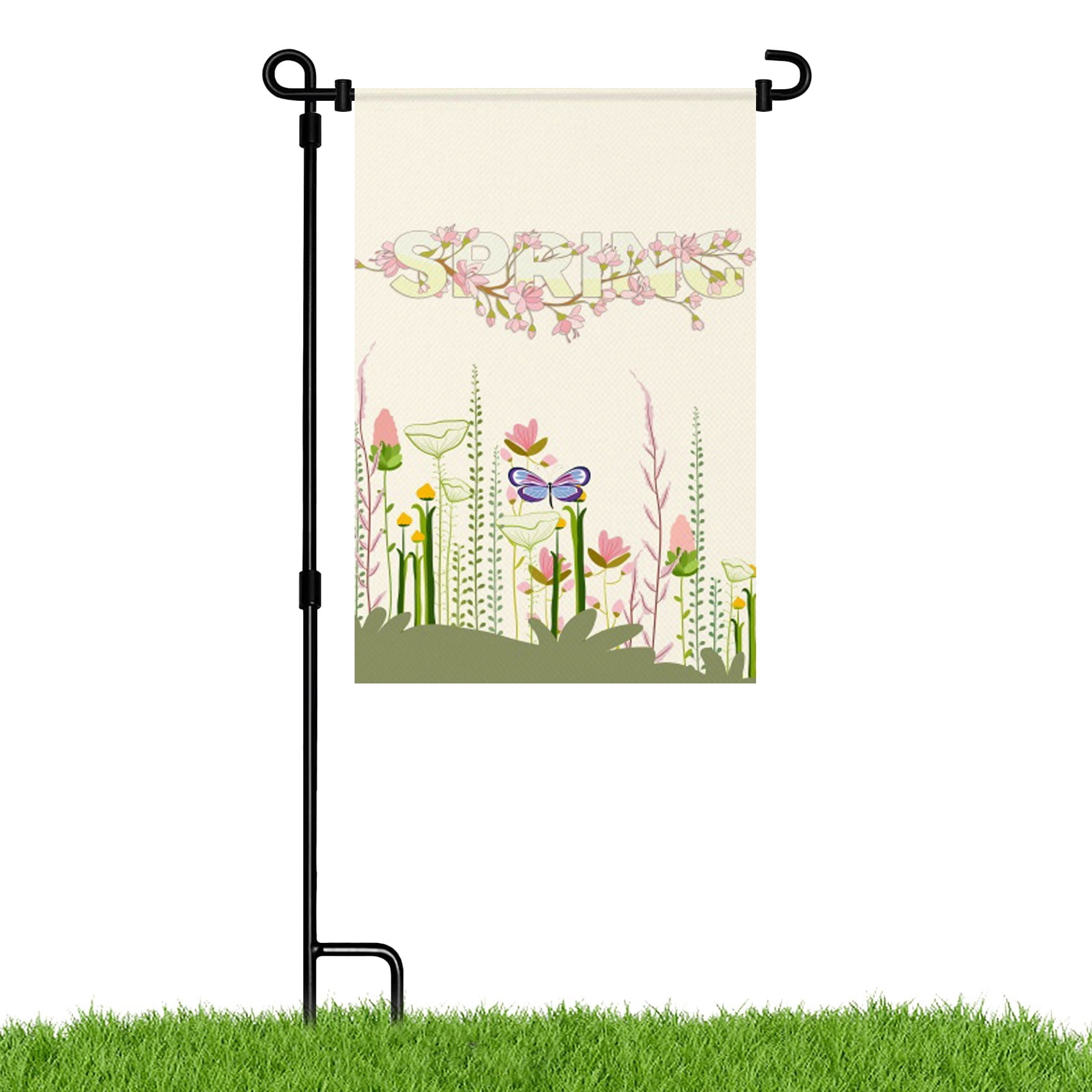 MIZHONA Floral Decoration Double Sided Burlap Garden Flag Spring Summer ...