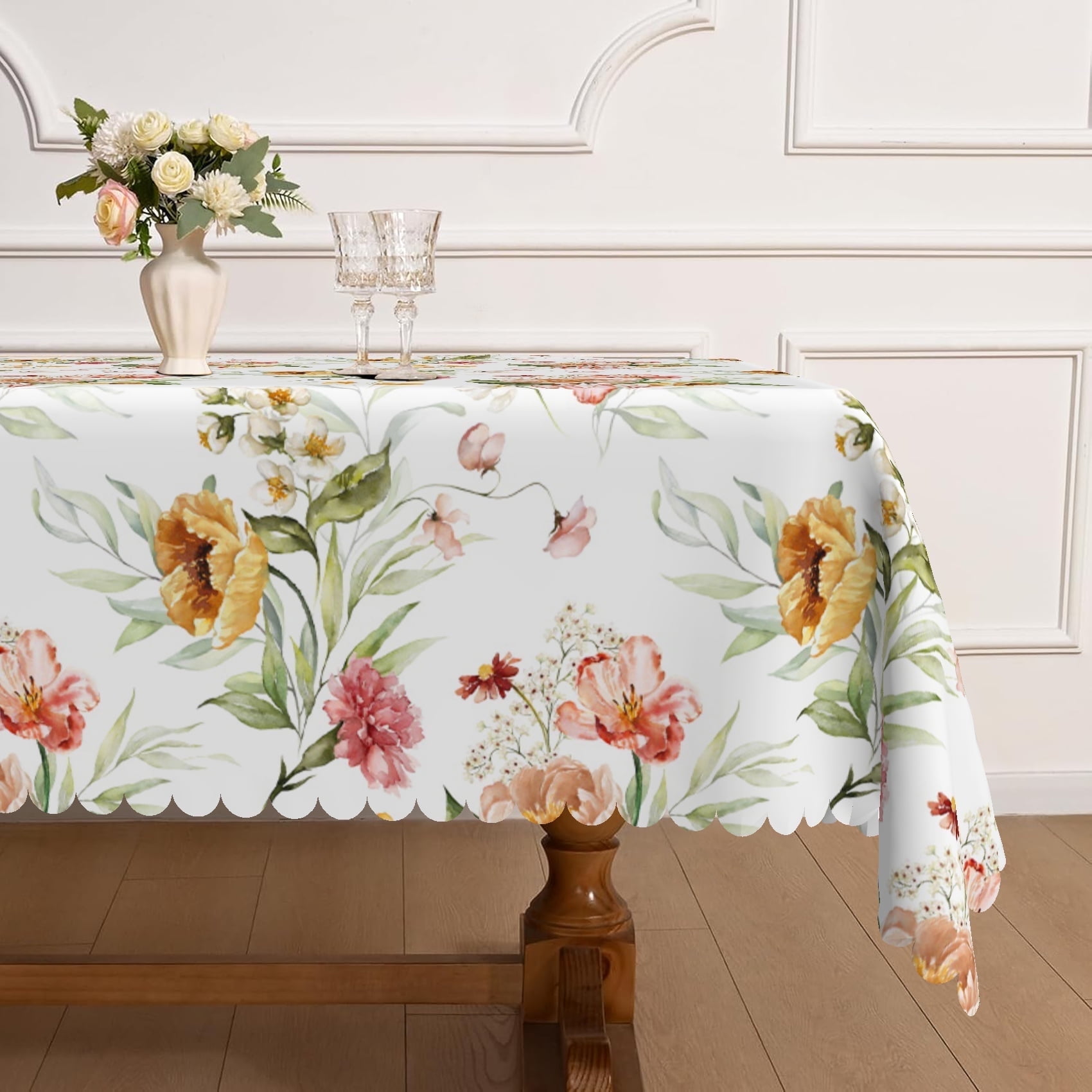 MIZHONA Vintage Pink Floral Rectangle Tablecloth Flowers Table Covers ...