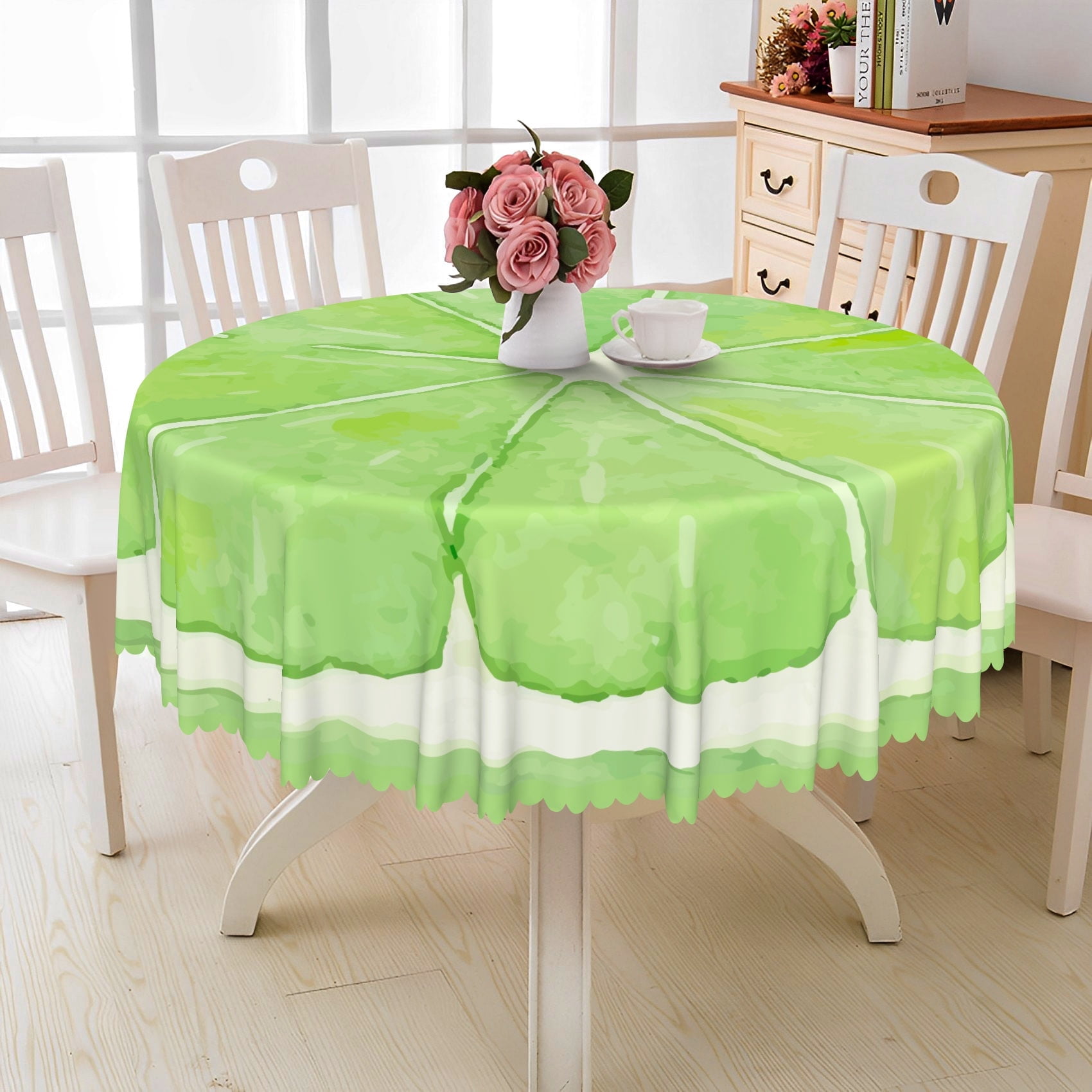 MIZHONA Green Round Tablecloth,Summer Theme Table Cloth for Kitchen ...