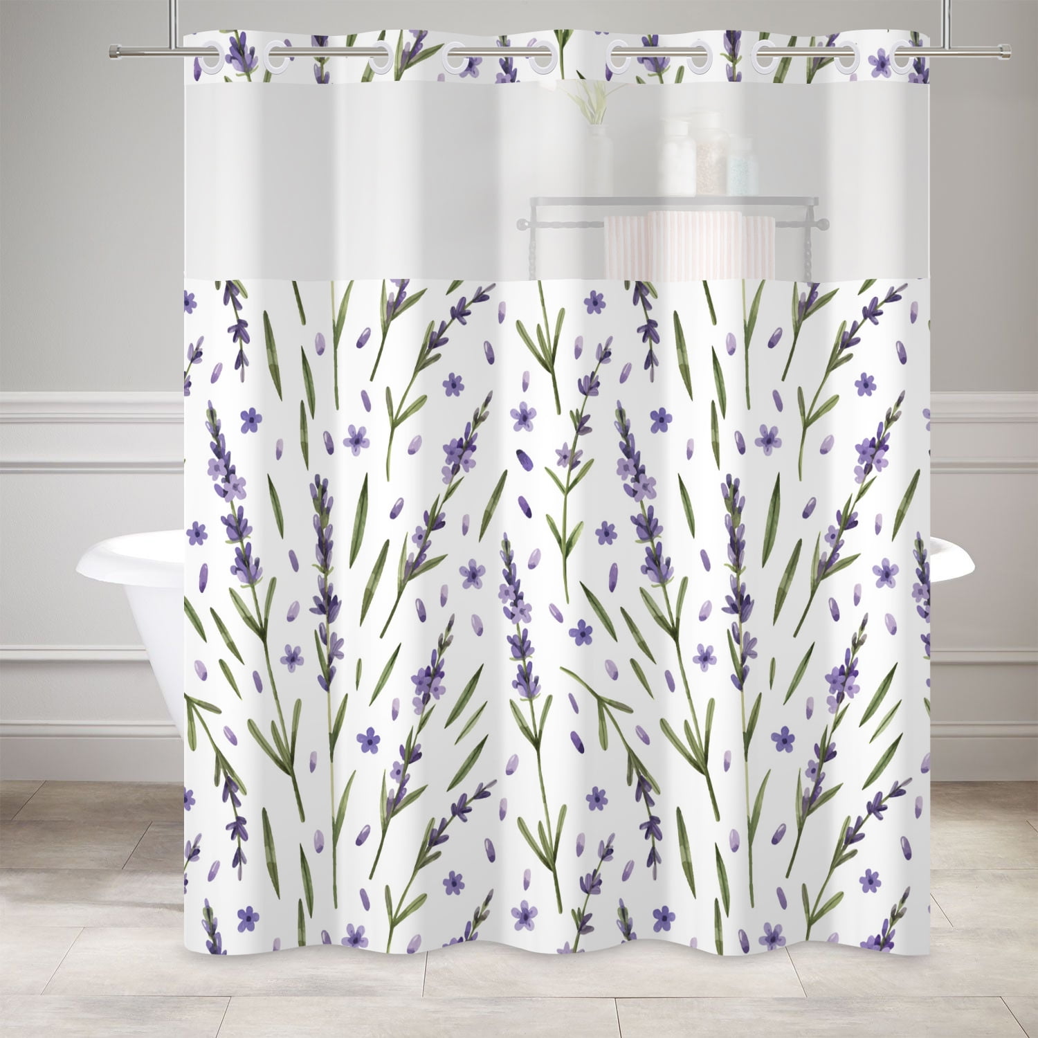 MIZHONA No Hook Shower Curtain with Snap in Liner,Purple Lavender ...