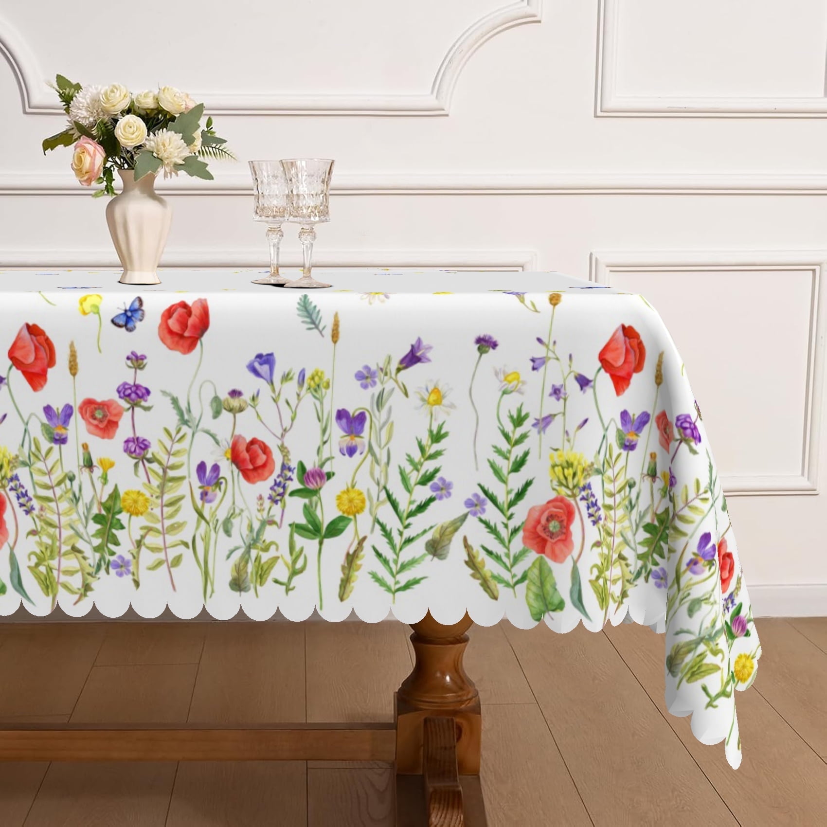 MIZHONA Butterfly and Floral Tablecloths Rectangle,Spring Table Cover ...