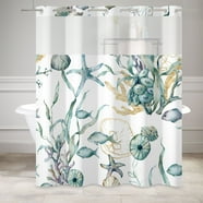 Mizhona Ocean Shower Curtain with Snap in Liner,Summer No Hook Bathoom Curtain,71"× 74 ...