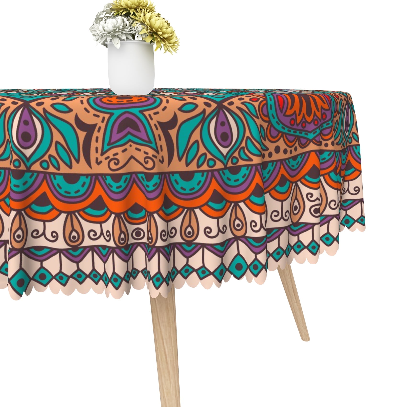 MIZHONA Mandala Boho Tablecloth Round,Colorful Bohemia Table Cover ...