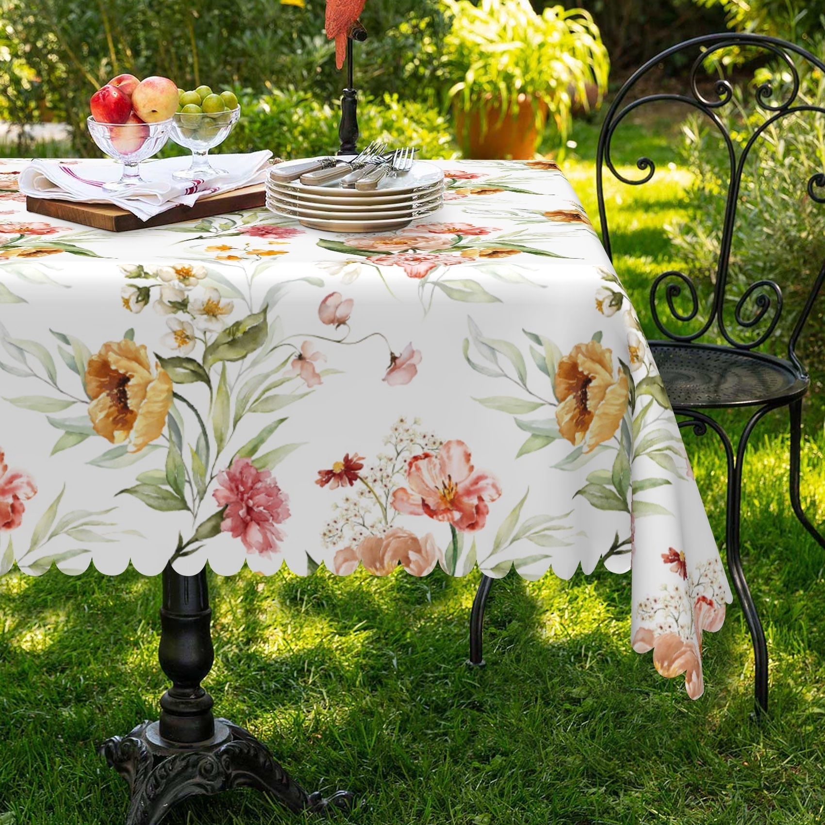 MIZHONA Vintage Pink Floral Rectangle Tablecloth Flowers Table Covers ...