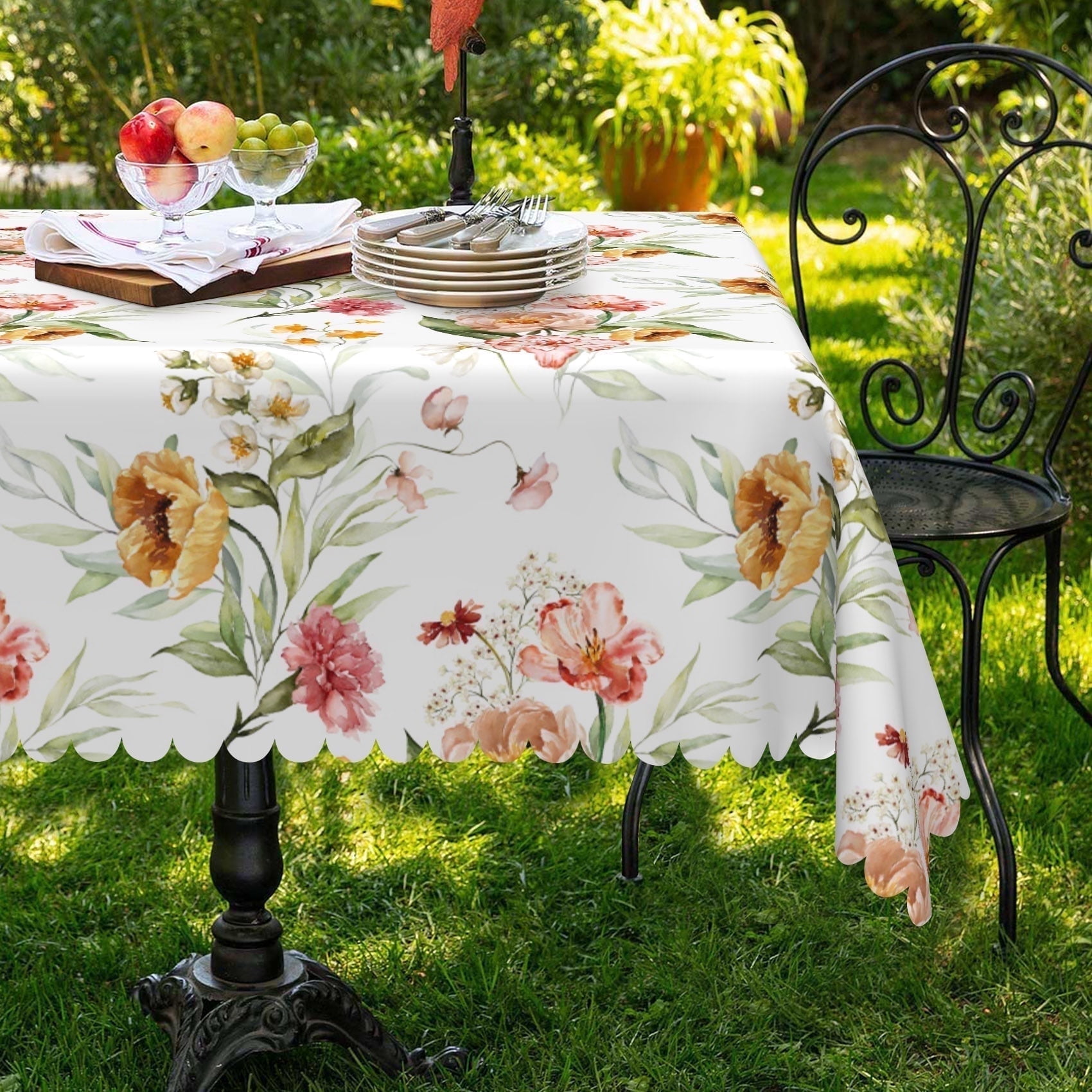 MIZHONA Vintage Pink Floral Rectangle Tablecloth Flowers Table Covers ...