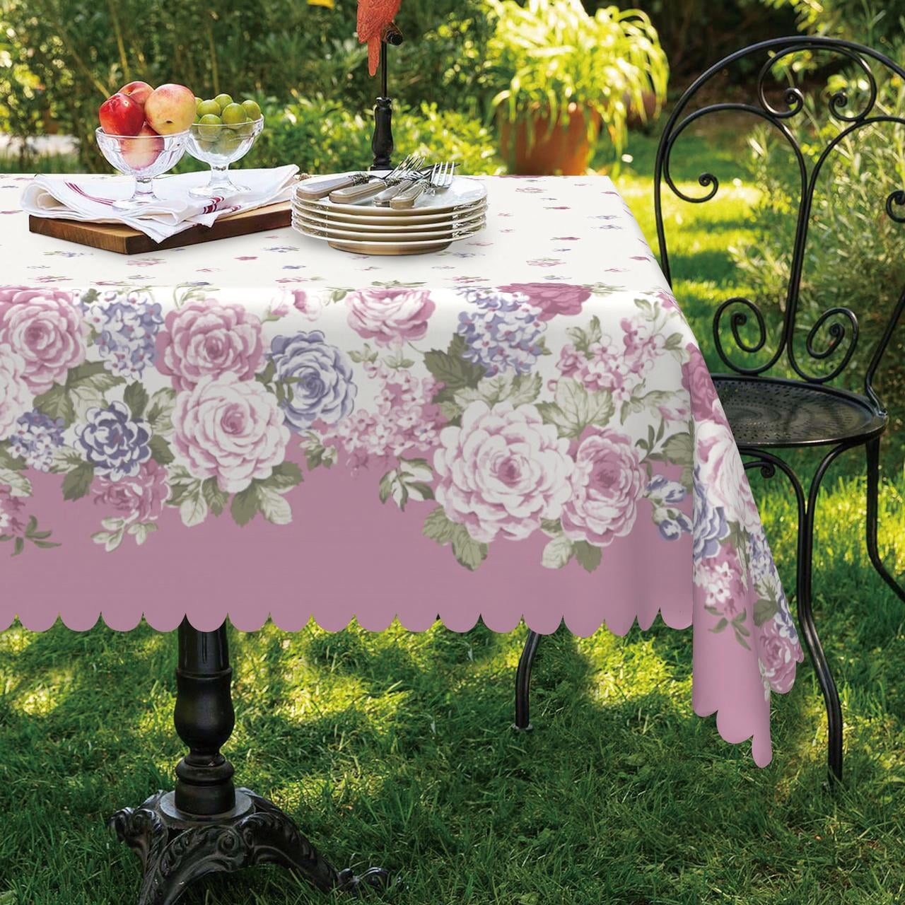 MIZHONA Vintage Purple White Floral Tablecloths for Rectangle Tables ...